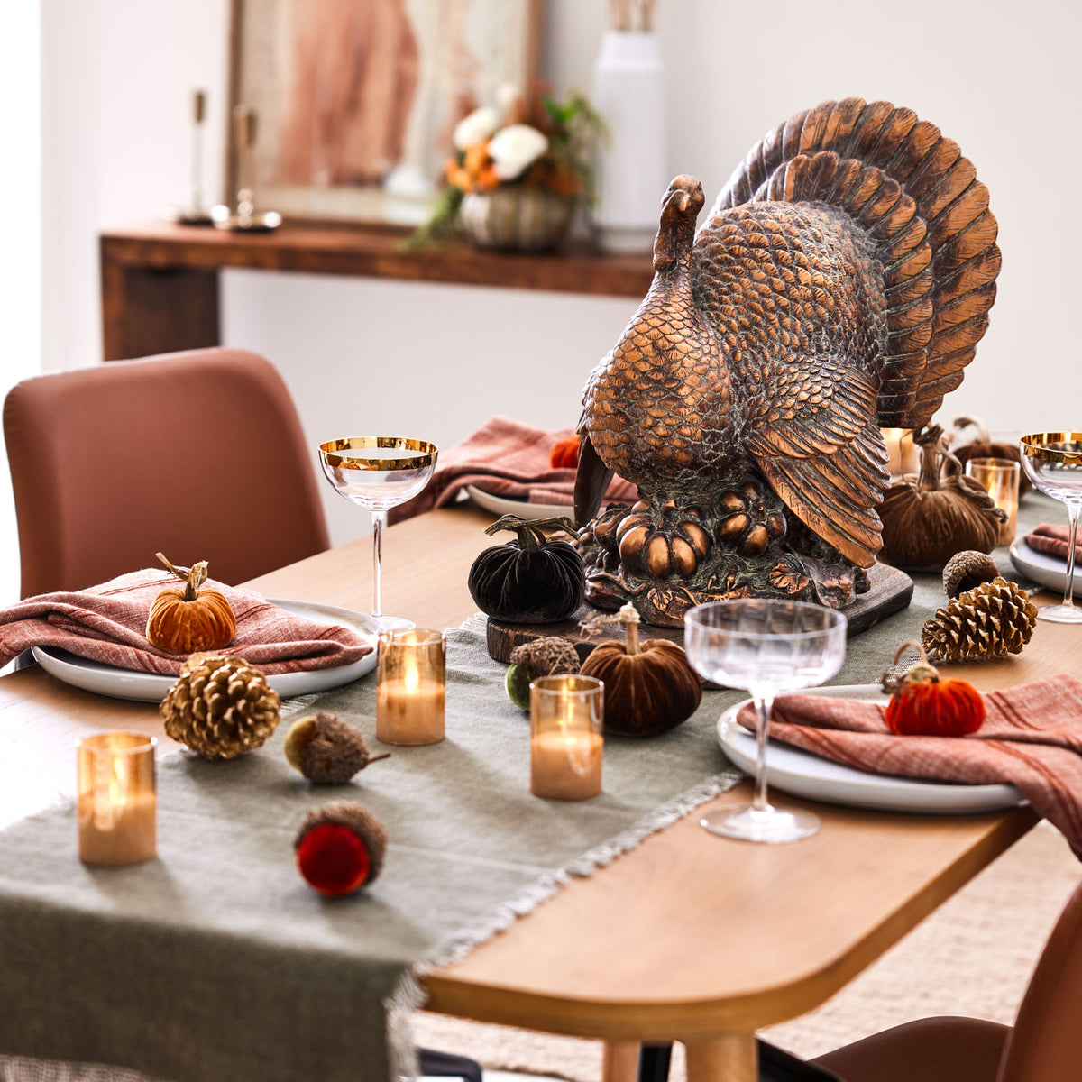 Large Bronzed Thanksgiving Turkey Centerpiece Fall Tabletop Decor ...