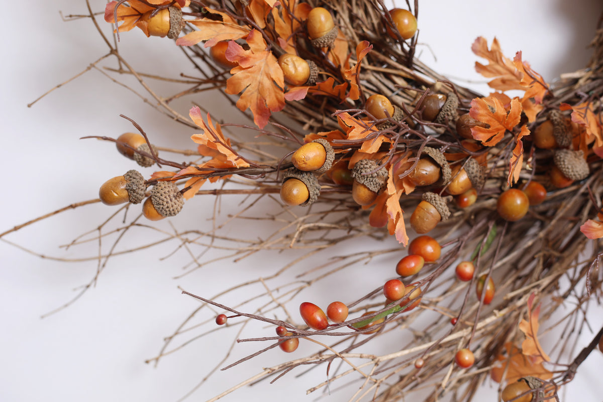 Acorn & Fall Leaves Front Door Twig Autumn Wreath - Available in Two S ...