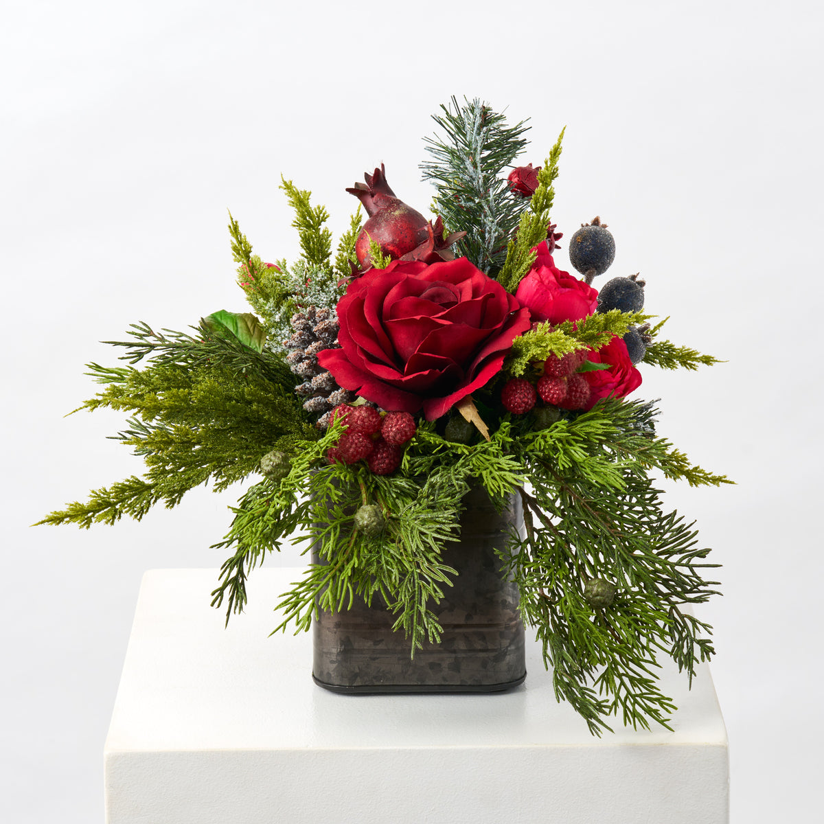 Red Queen Rose & Mixed Winter Berry Classic Faux Floral Arrangement Ch ...