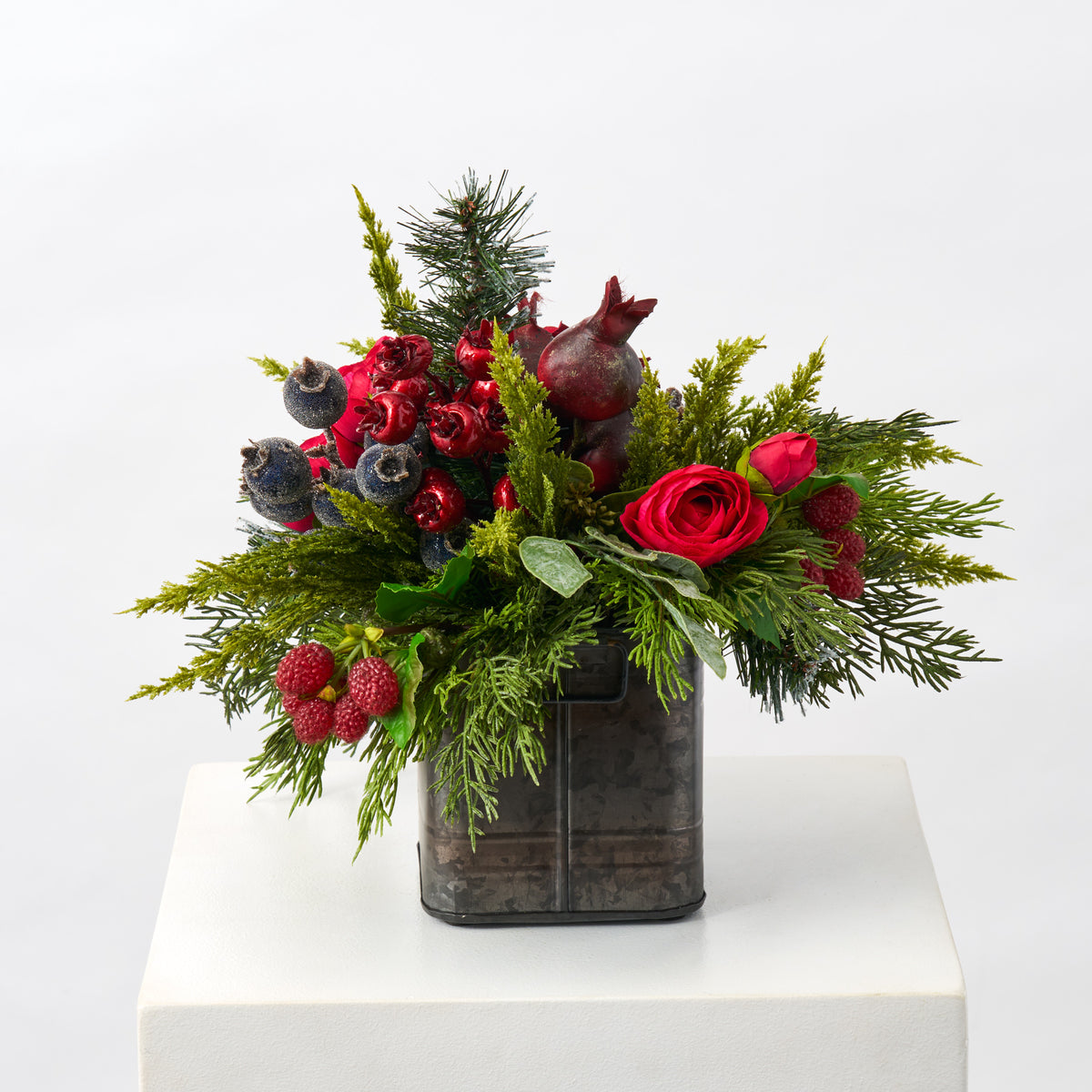 Red Queen Rose & Mixed Winter Berry Classic Faux Floral Arrangement Ch ...
