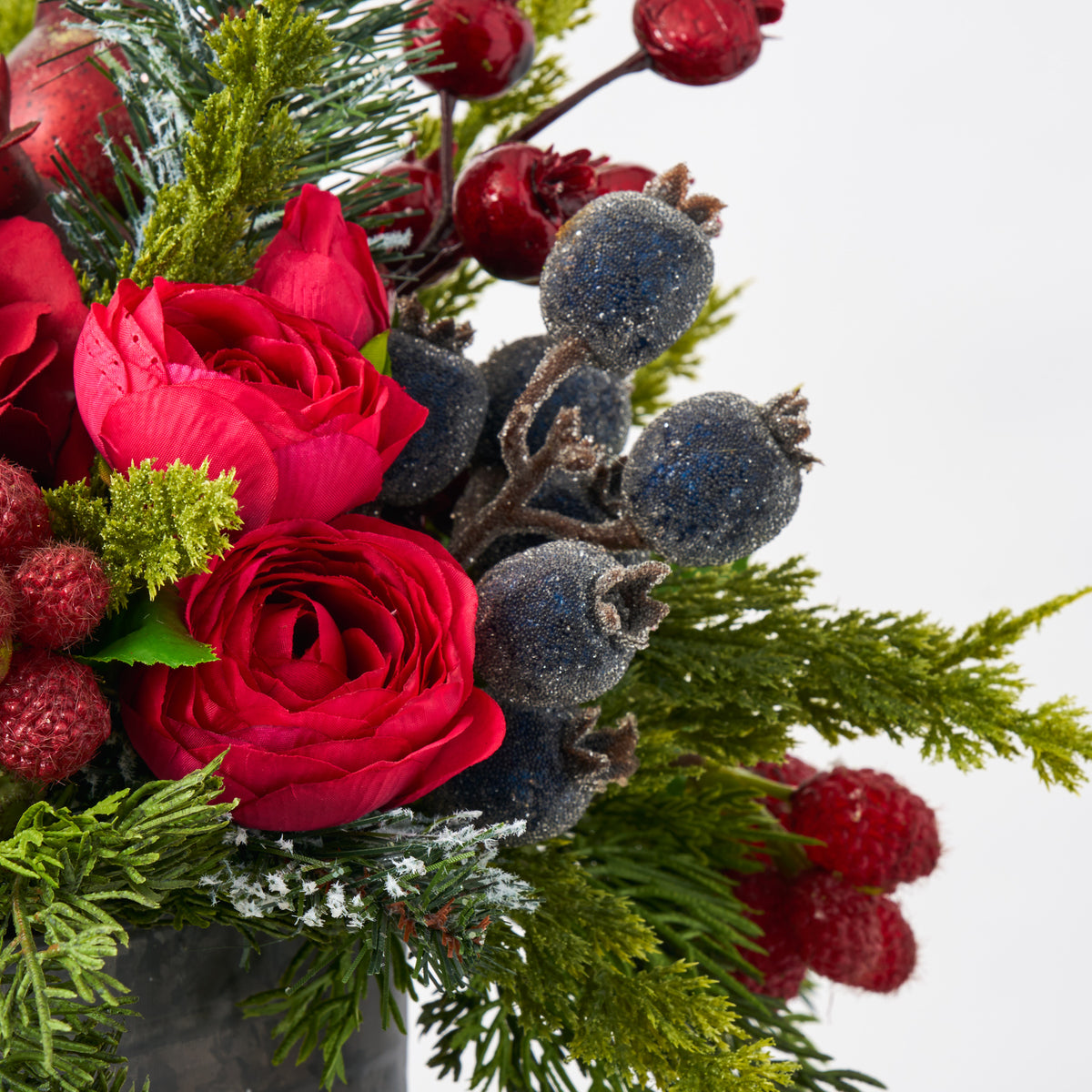 Red Queen Rose & Mixed Winter Berry Classic Faux Floral Arrangement Ch ...