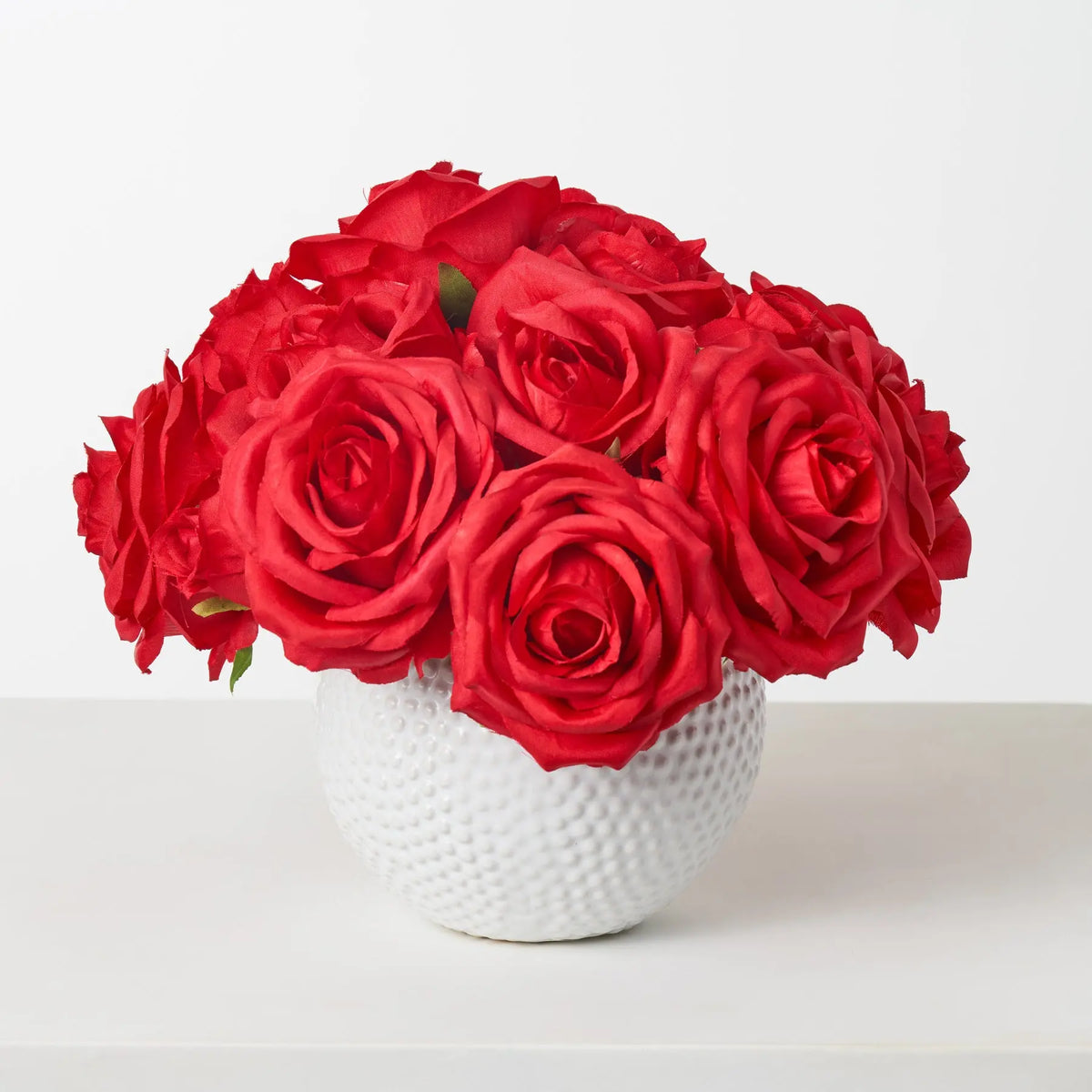 Classic Red Silk Rose Everyday Flower Arrangement In Small White Bubbl ...