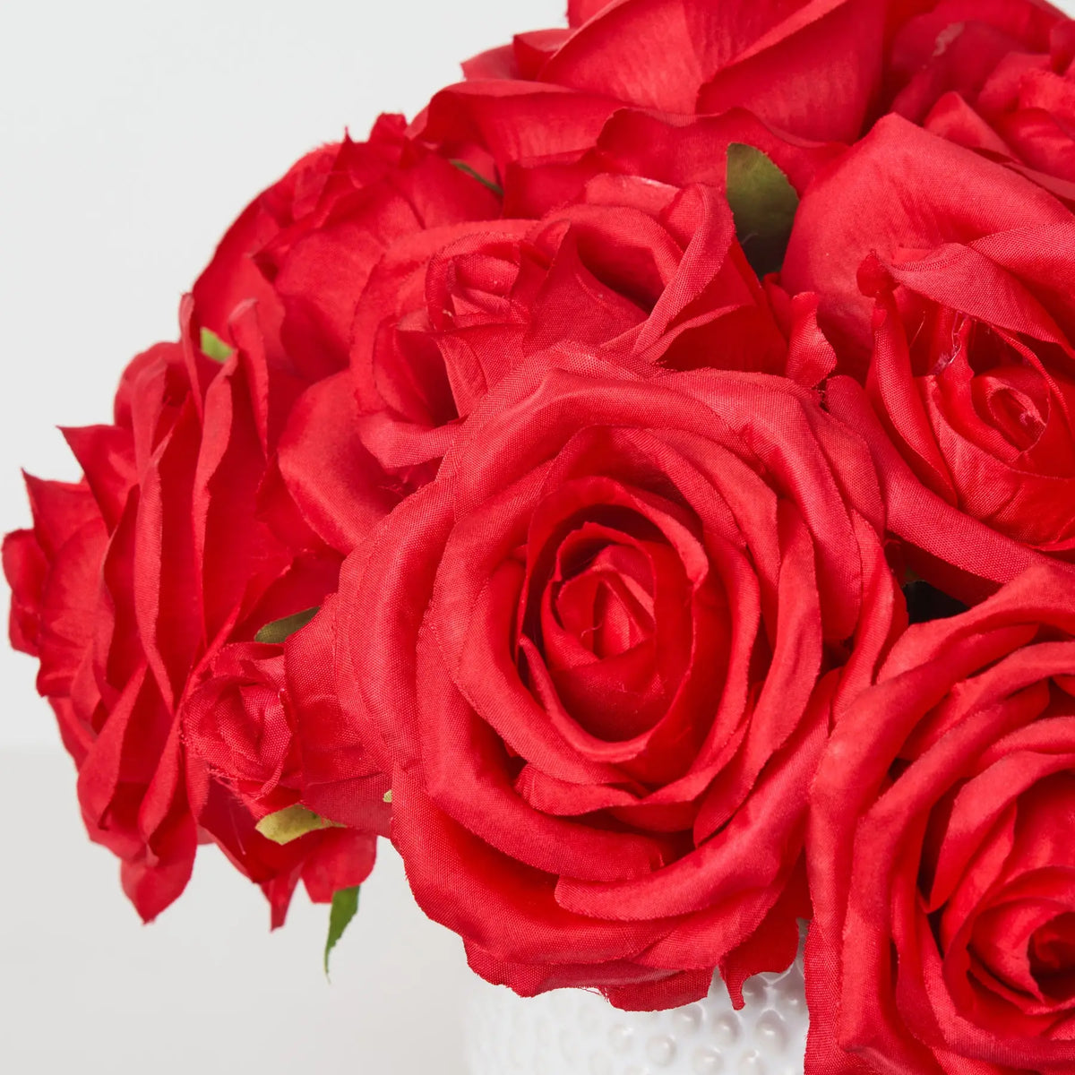 Classic Red Silk Rose Everyday Flower Arrangement In Small White Bubbl ...