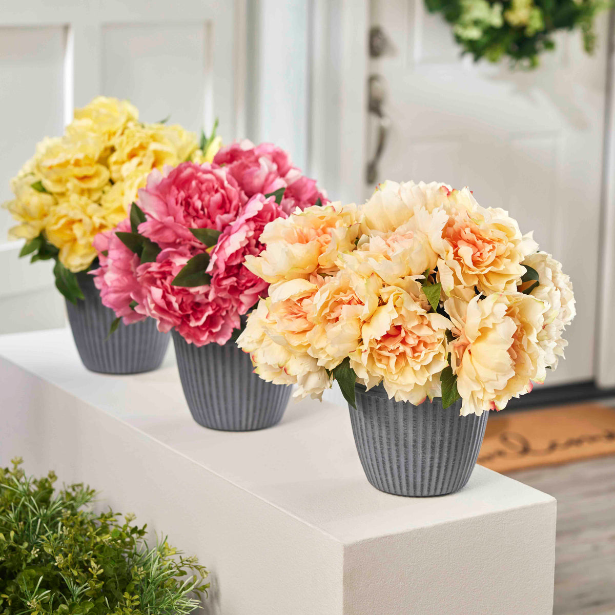 Faux Peach Peony Bush Outdoor Urn Filler Spring Summer Arrangement ...