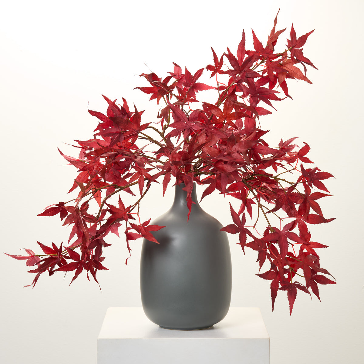 Red Japanese Maple Leaf Fall Tabletop Arrangement in Tall Matte Grey J ...