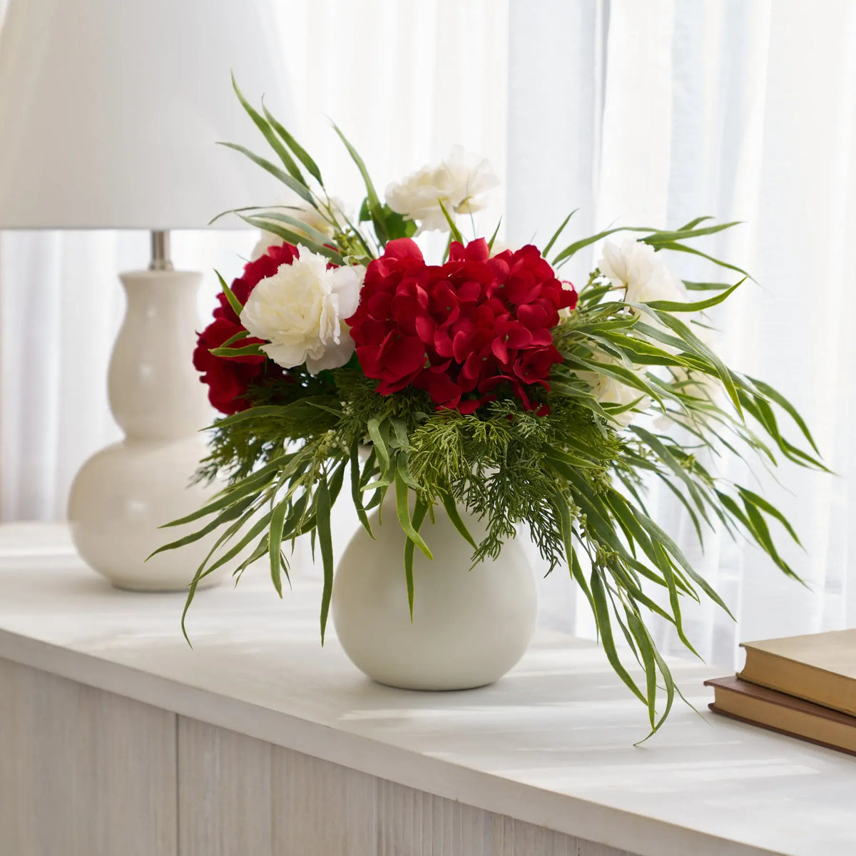 Home For The Holidays - Red Hydrangea, Mini White Peony, Weeping Willo ...