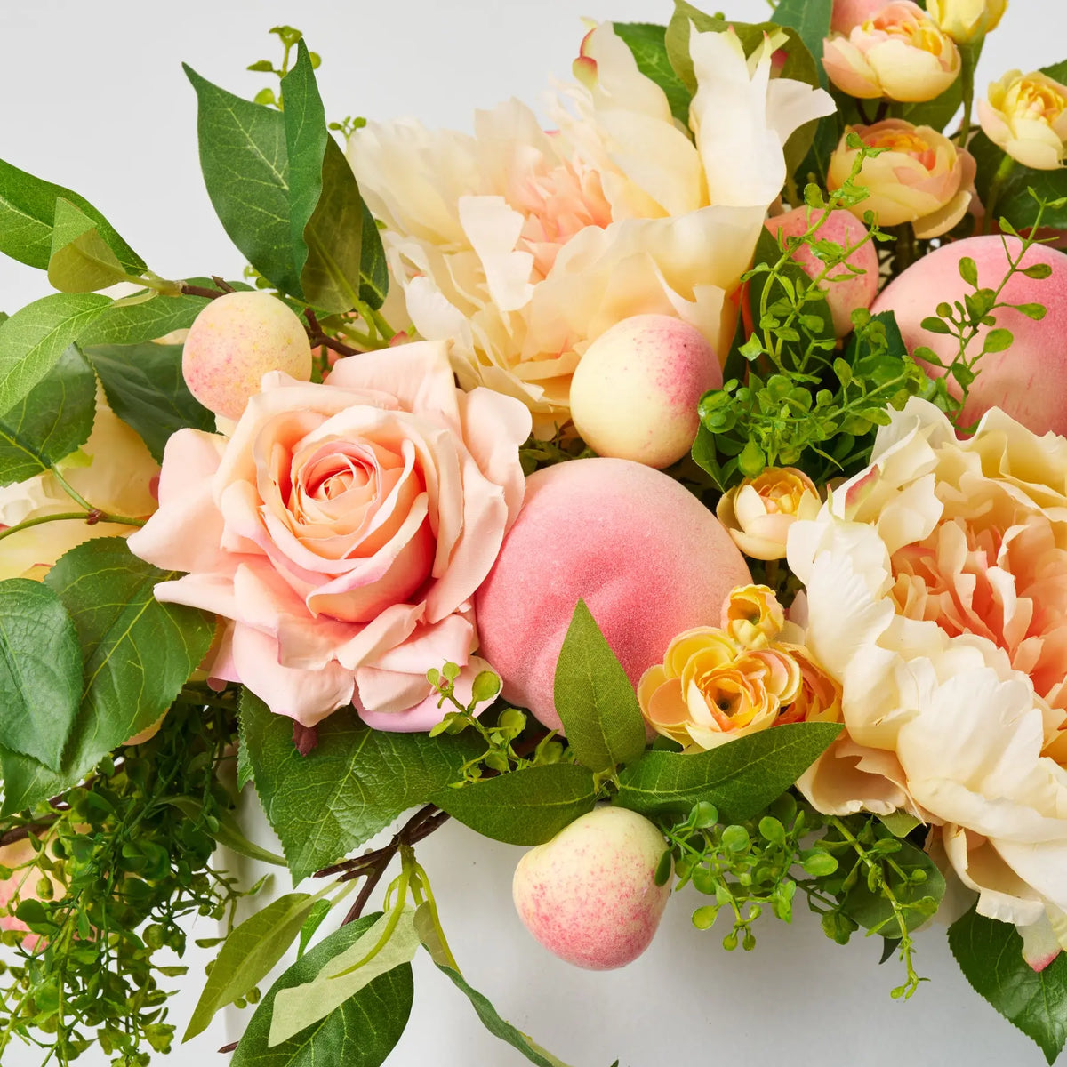 Feeling Peachy Queen - Peach Peonies & Roses, Real Touch Green Salal L ...