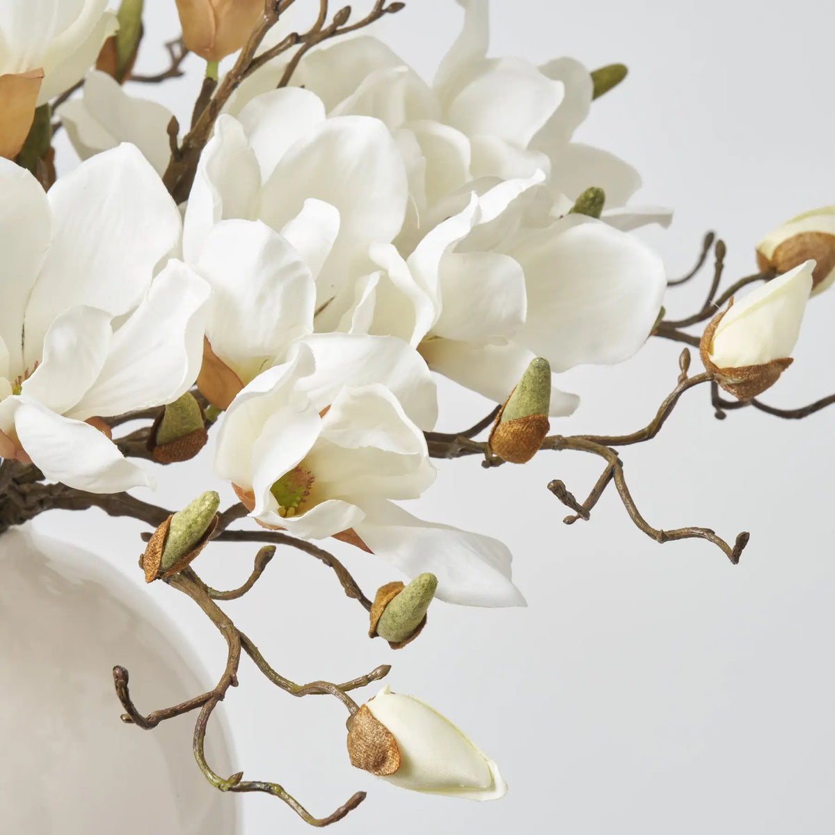 Classic White Magnolia Blooms & Branches in Cream Gloss Ceramic Rounde ...