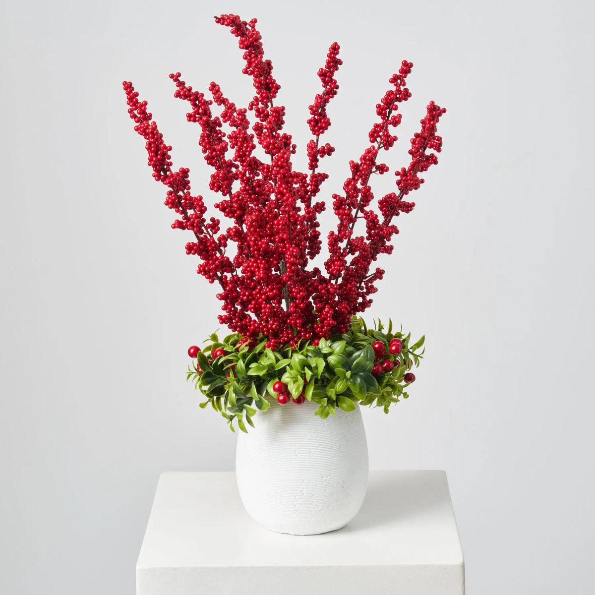 Winterberry Garden - Boxwood & Red Ilex Berry Christmas Holiday Center ...