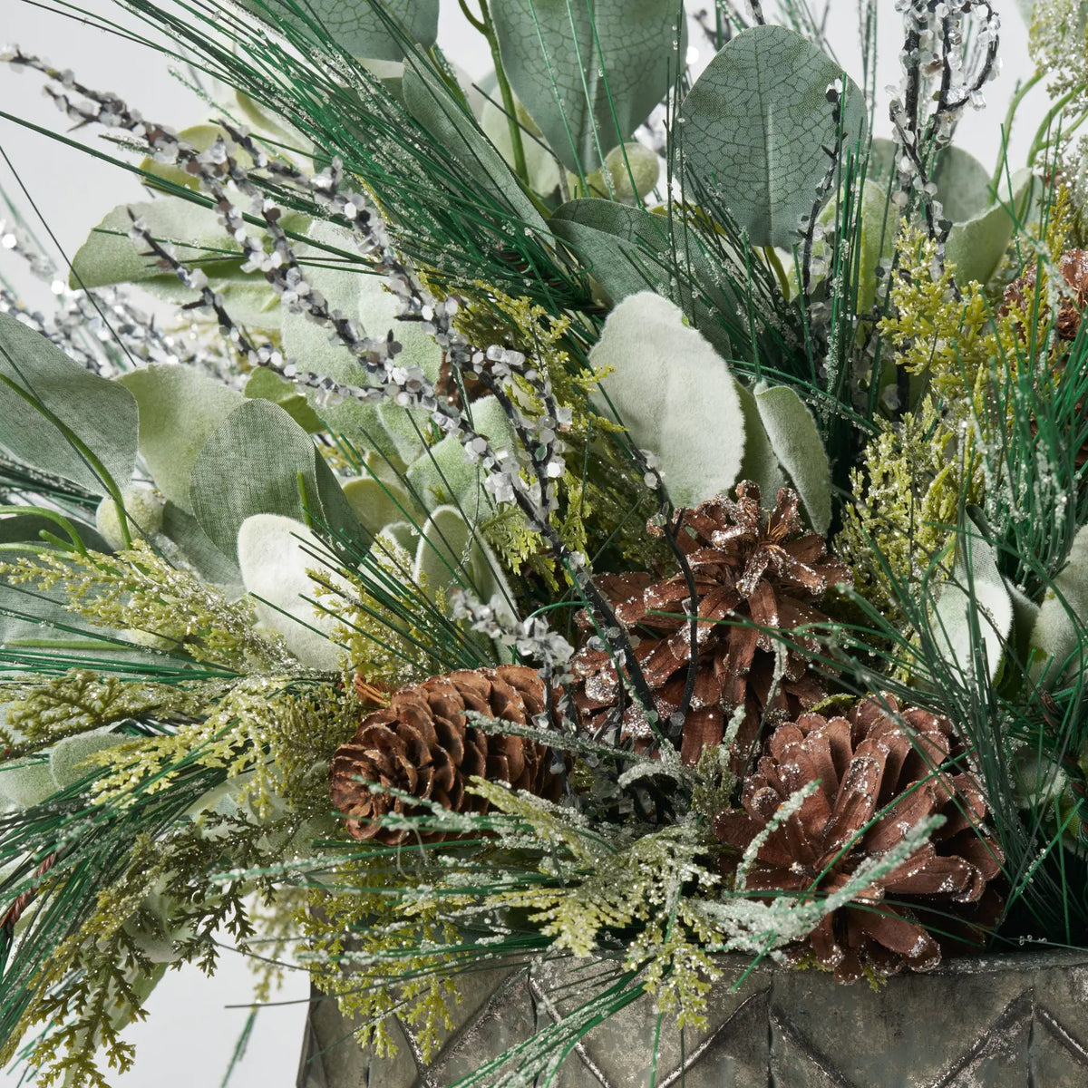 Iced Long Needle Pine, Glitter Cedar & Pinecone Mixed Winter Greenery ...