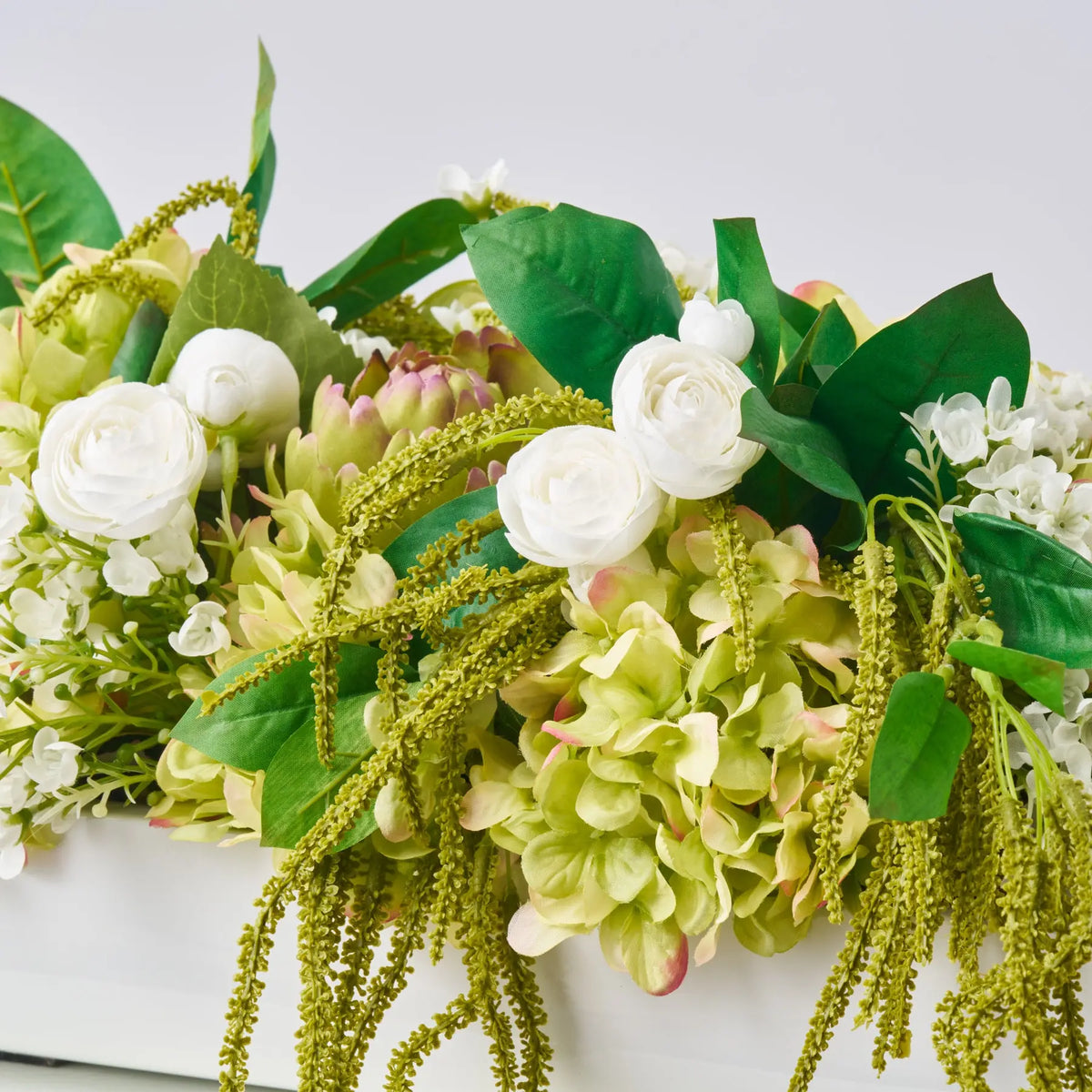 Green Gardens - Artichoke, Hydrangea, White Ranunculus & Wax Flower wi ...
