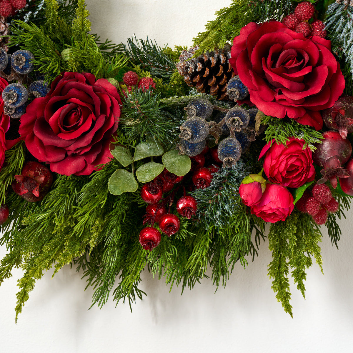 Red Queen Rose & Mixed Winter Berry Classic Holiday Front Door Mantle ...