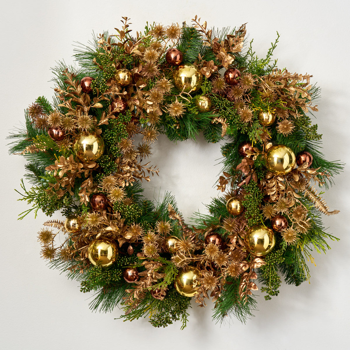 Woodland Harmony - Gilded Thistle Pods, Mixed Pine, Cedar, Boxwood & G ...