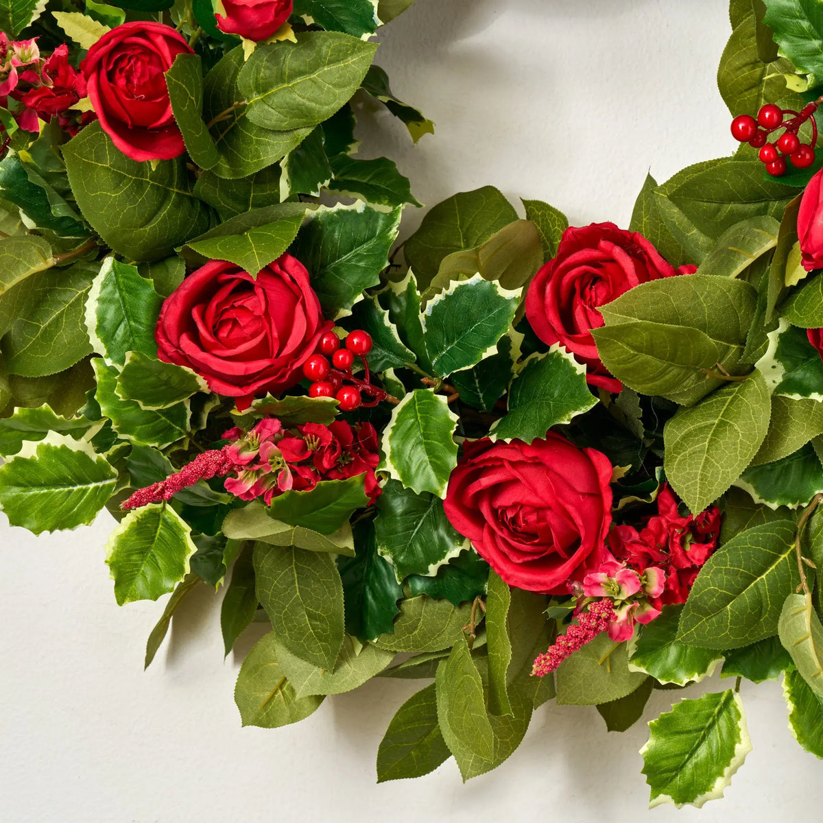Holly Jolly Christmas - Red Rose, Green Salal Leaf & Variegated Berry ...