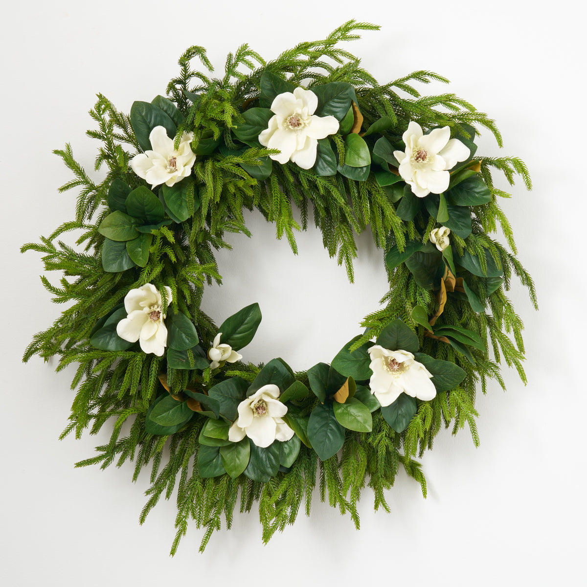 Grand Lux Christmas Wreath - White Magnolia Norfolk Pine | Extra Large ...