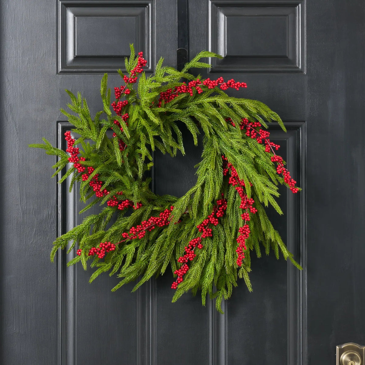 Berry Christmas Wreath - Norfolk Pine Red Ilex Berry Holiday Decor | 3 ...
