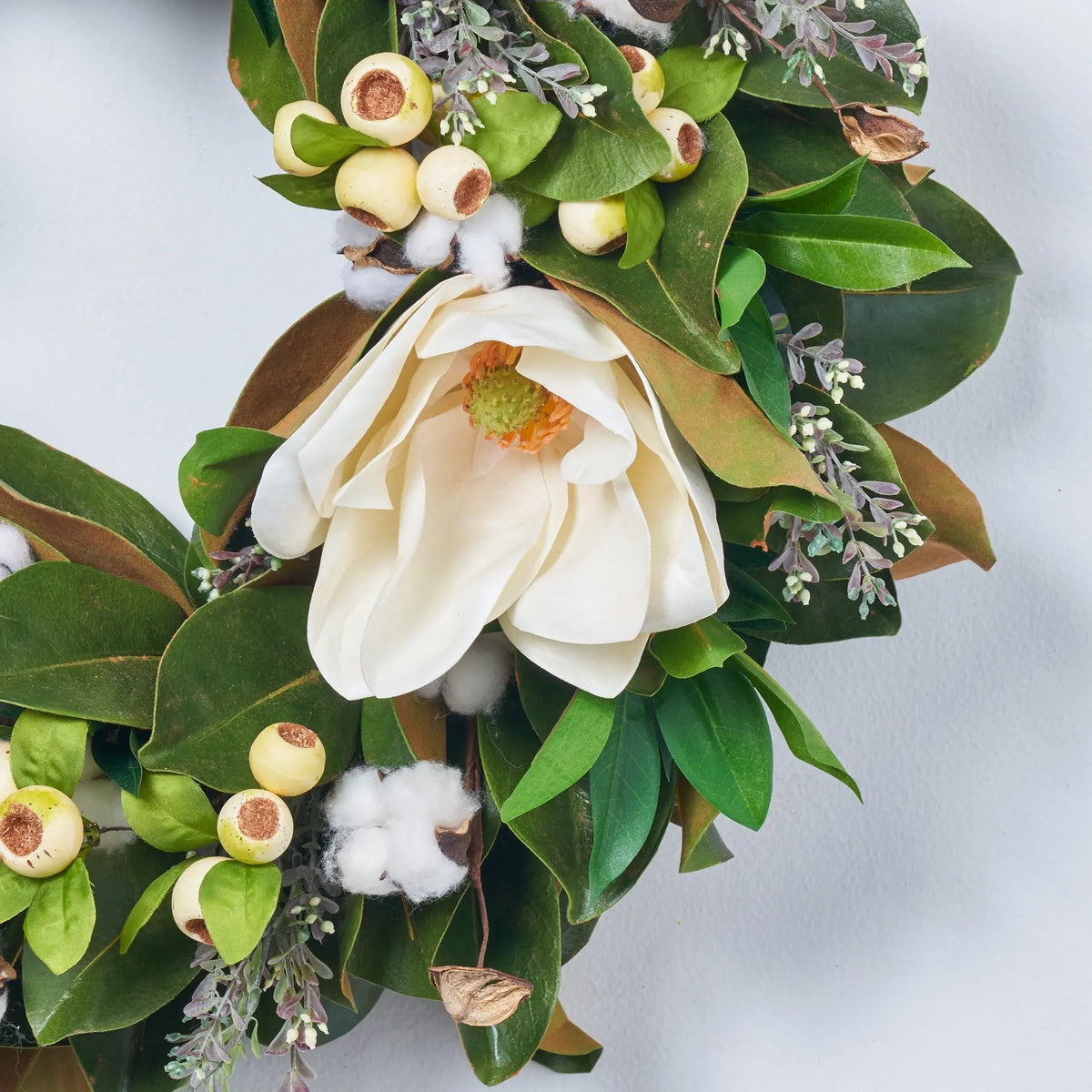 Blooming Magnolia, Cotton & Cream Berry Pods All Seasons Estate Wreath ...