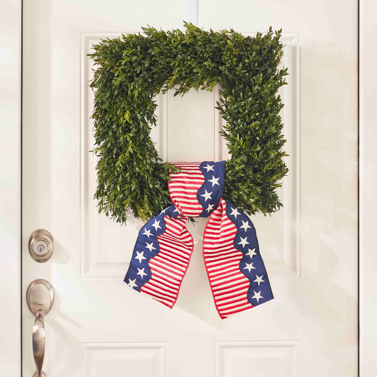 All Seasons Boxwood & Patriotic American Flag Ribbon Sash Everyday Squ ...