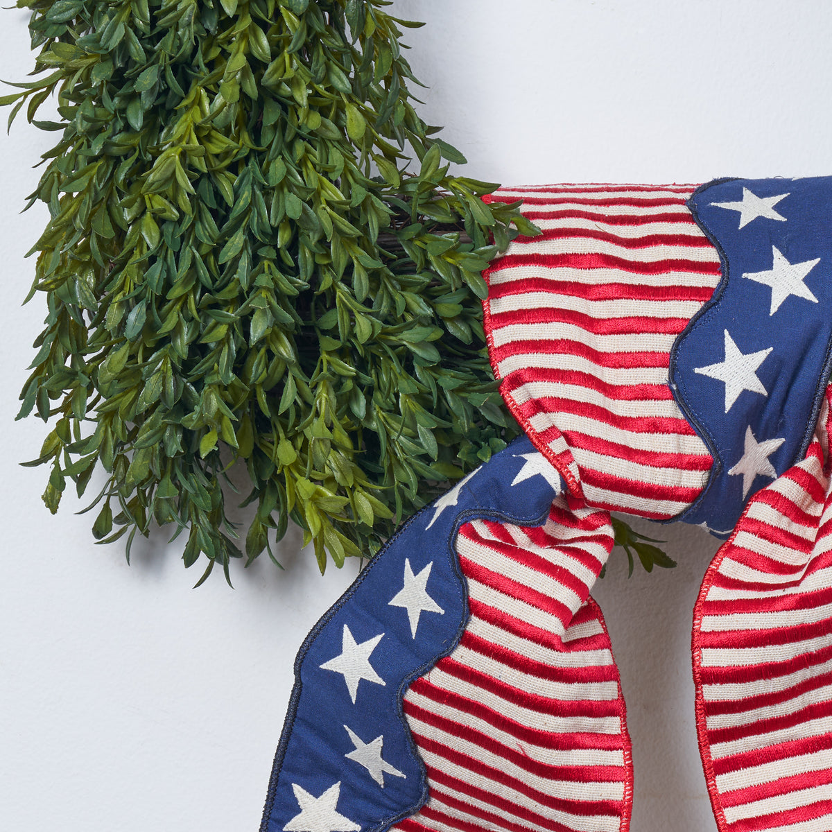 All Seasons Boxwood & Patriotic American Flag Ribbon Sash Everyday Squ ...