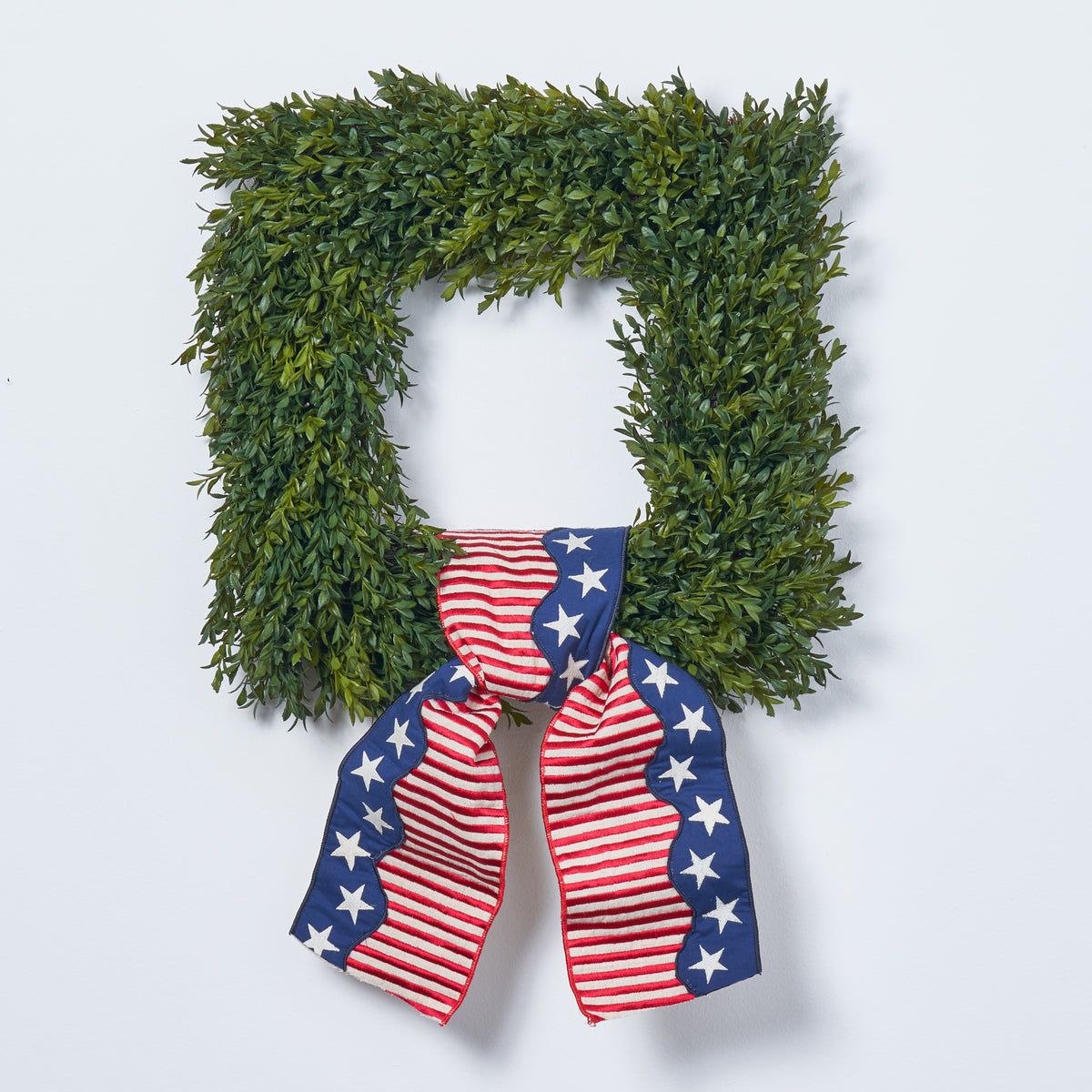All Seasons Boxwood & Patriotic American Flag Ribbon Sash Everyday Squ ...
