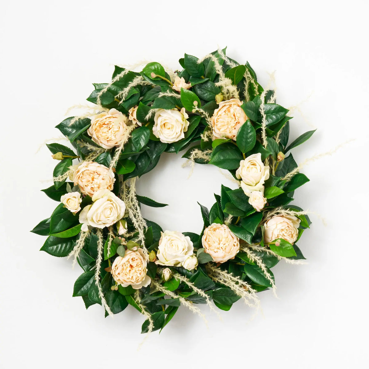 Real Touch Camellia Leaf, Cream Juliette Rose, Vanilla Peony & Plume G ...