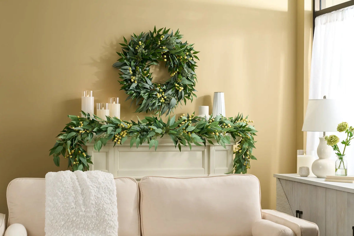 All Seasons Faux Blade Eucalyptus, Green Smilax & Cream Green Gooseber ...