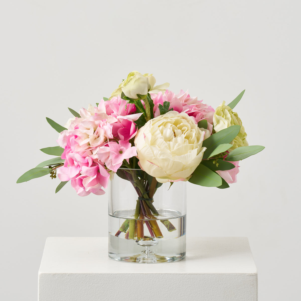 Real Touch Cream Peony, Pink Hydrangea, Green Ranunculus & Seeded Euca ...