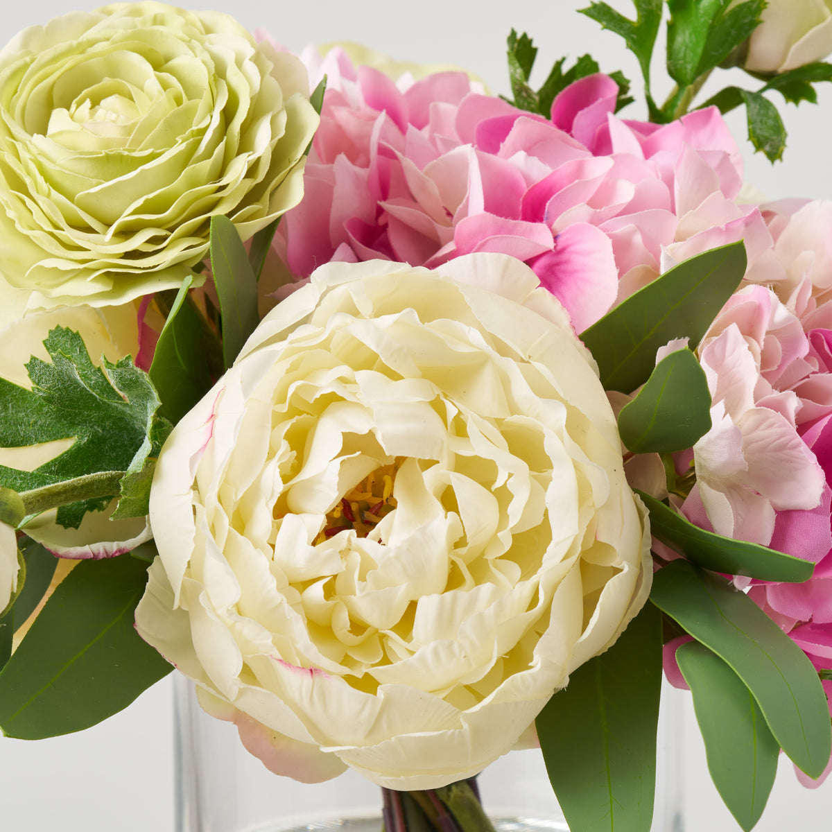 Real Touch Cream Peony, Pink Hydrangea, Green Ranunculus & Seeded Euca ...