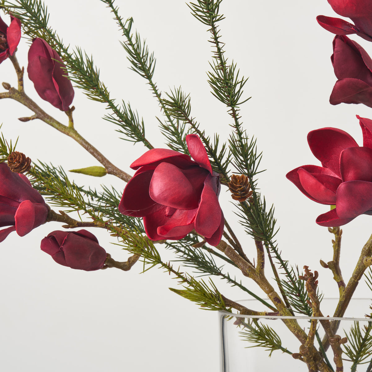 Real Touch Burgundy Red Magnolia Branch & Wispy Pine in Oval Vase Fall ...