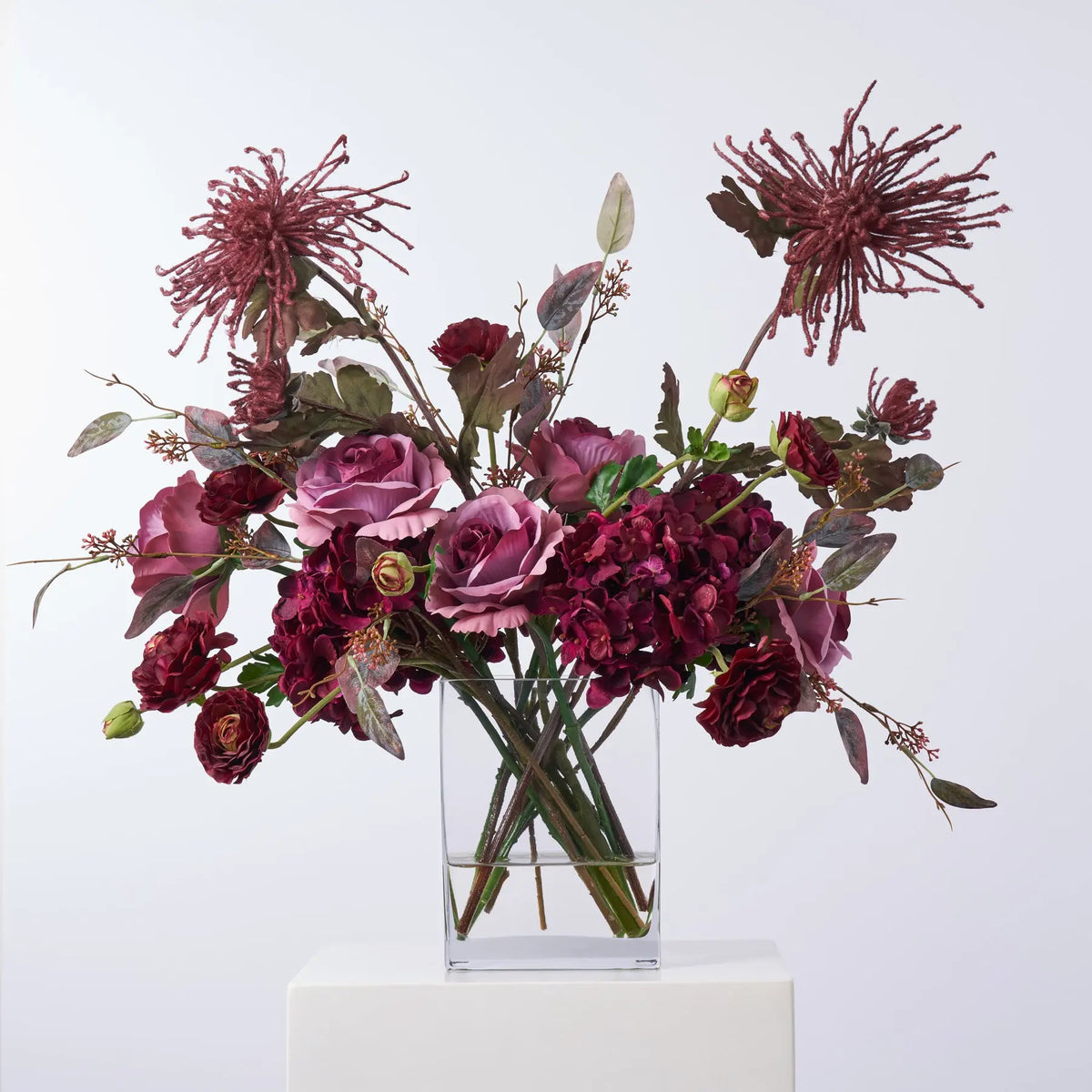 Moonlit Vineyard - Wine Hydrangea, Mauve Rose & Burgundy Spider Mum Fa ...