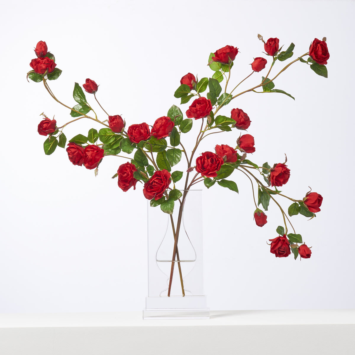 Real Touch Climbing Floribunda Red Rose Vining Bloom Branches In Cryst ...