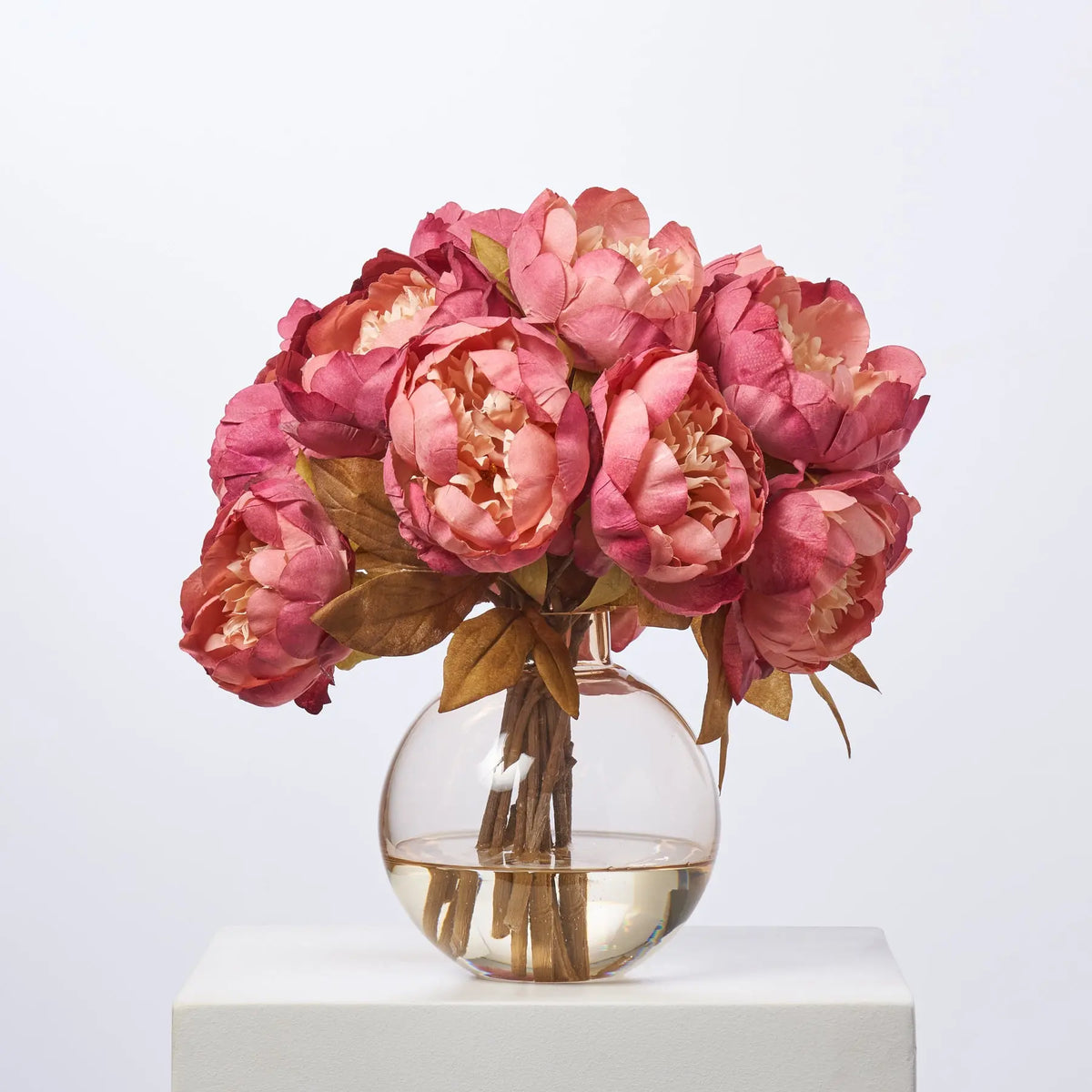 Mauve Pink Lux Peonies In Amber Tone Ball Vase Spring Water Illusion A ...