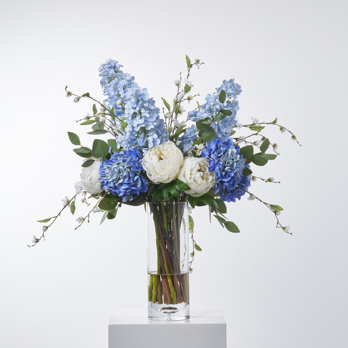 Summer in Nantucket - Real Touch Blue Hydrangeas with White Cherry Blo ...