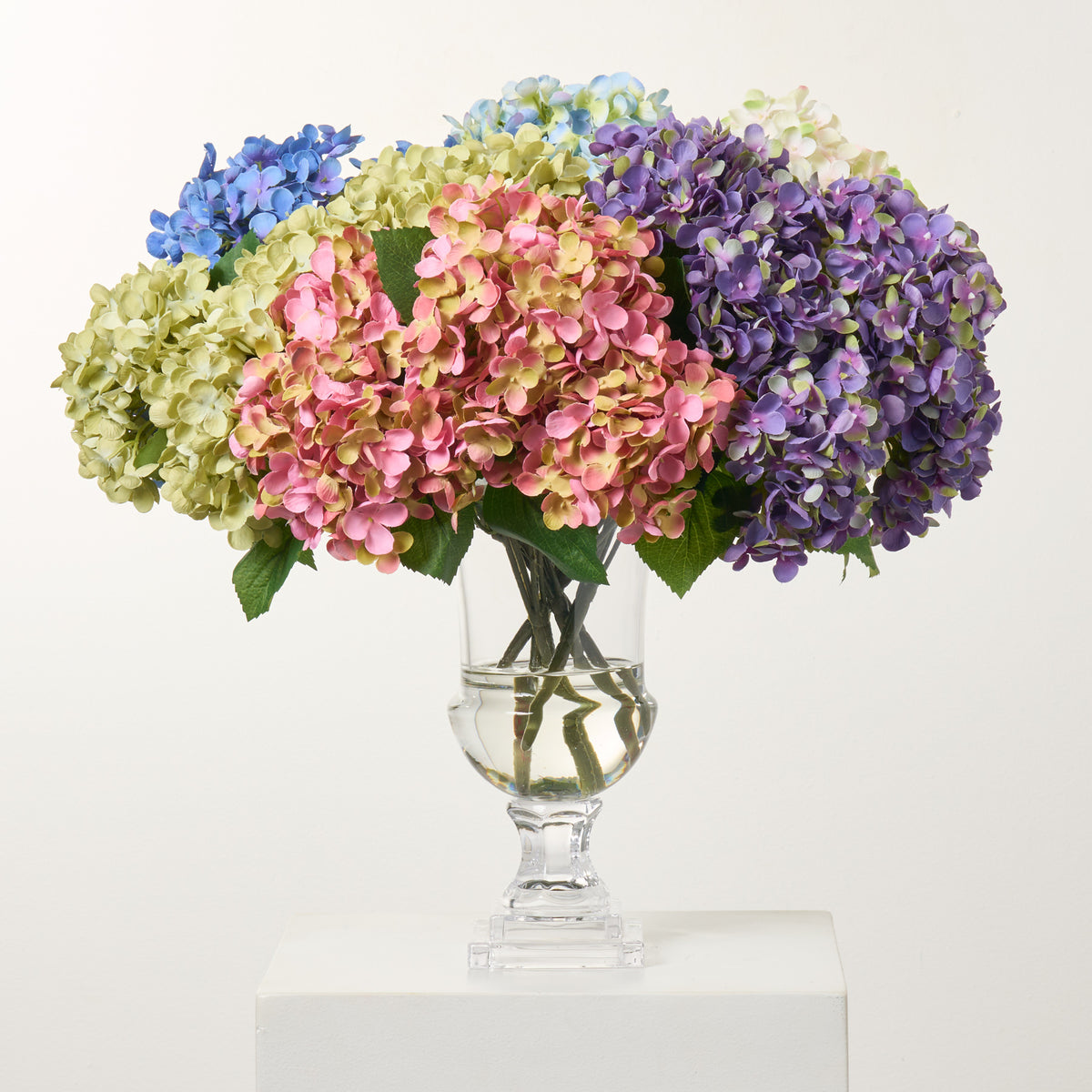 Prismatic Summer Hydrangea Blooms in Footed Urn Vase Everyday Spring C ...