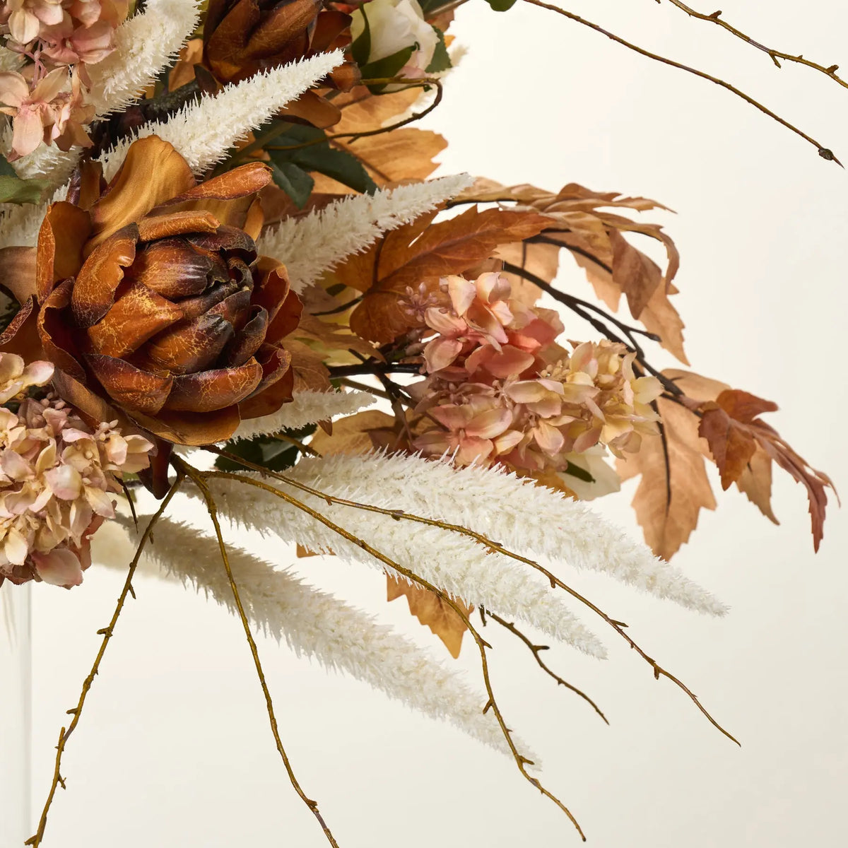 Autumn Grandeur - Brown Dried Look Artichoke, Beige Hydrangea, Cream R ...
