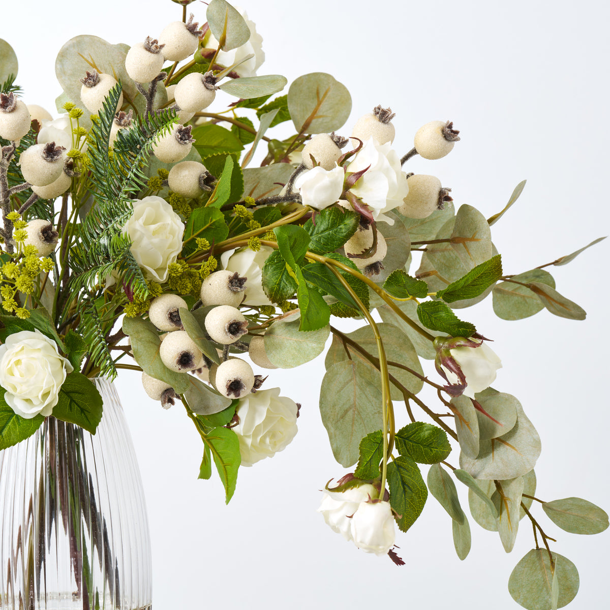 Winter Wishes - Real Touch White Vine Rose, Iced Rosehip, Pine Spray ...