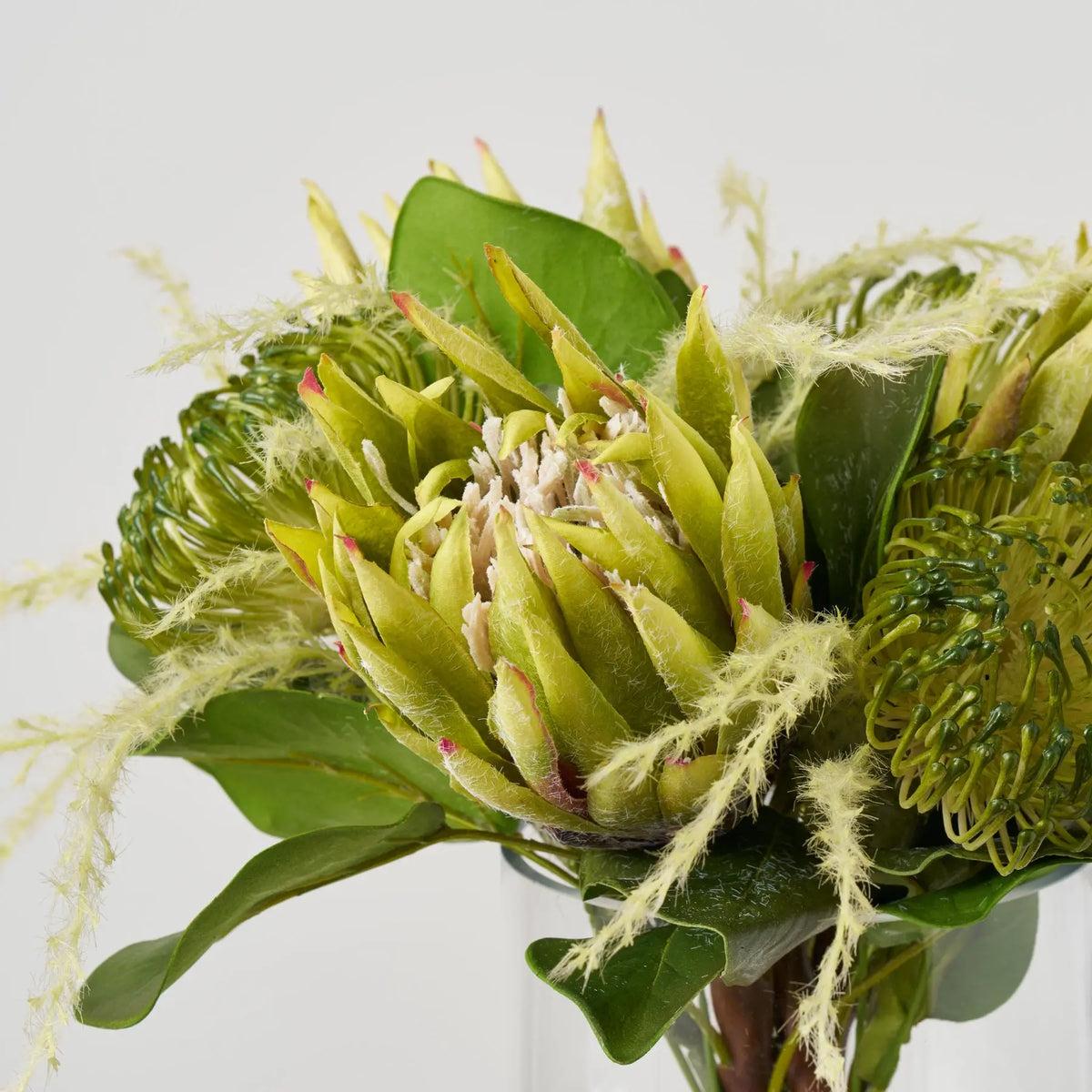 Protea Paradise - Lifelike Green King & Pincushion Proteas in Rounded ...