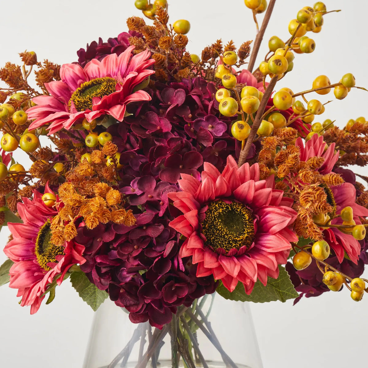 Fall Sangria - Mauve Pink Sunflower, Wine Hydrangea, Golden Hawthorn ...