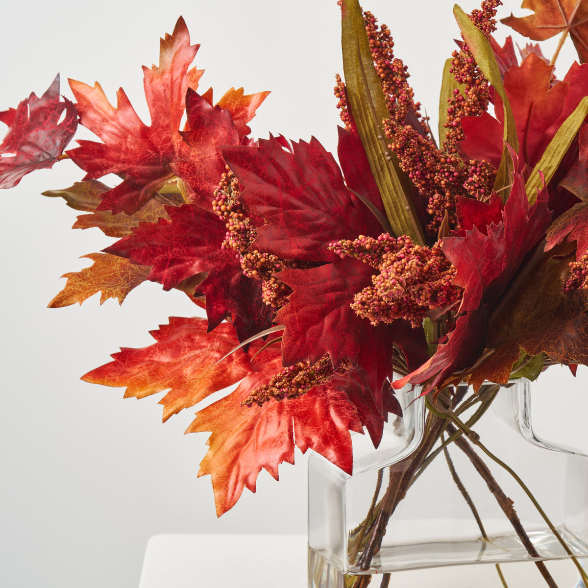 Mixed Fall Brown & Burgundy Red Maple Leaf & Rust Astilbe in Factice V ...