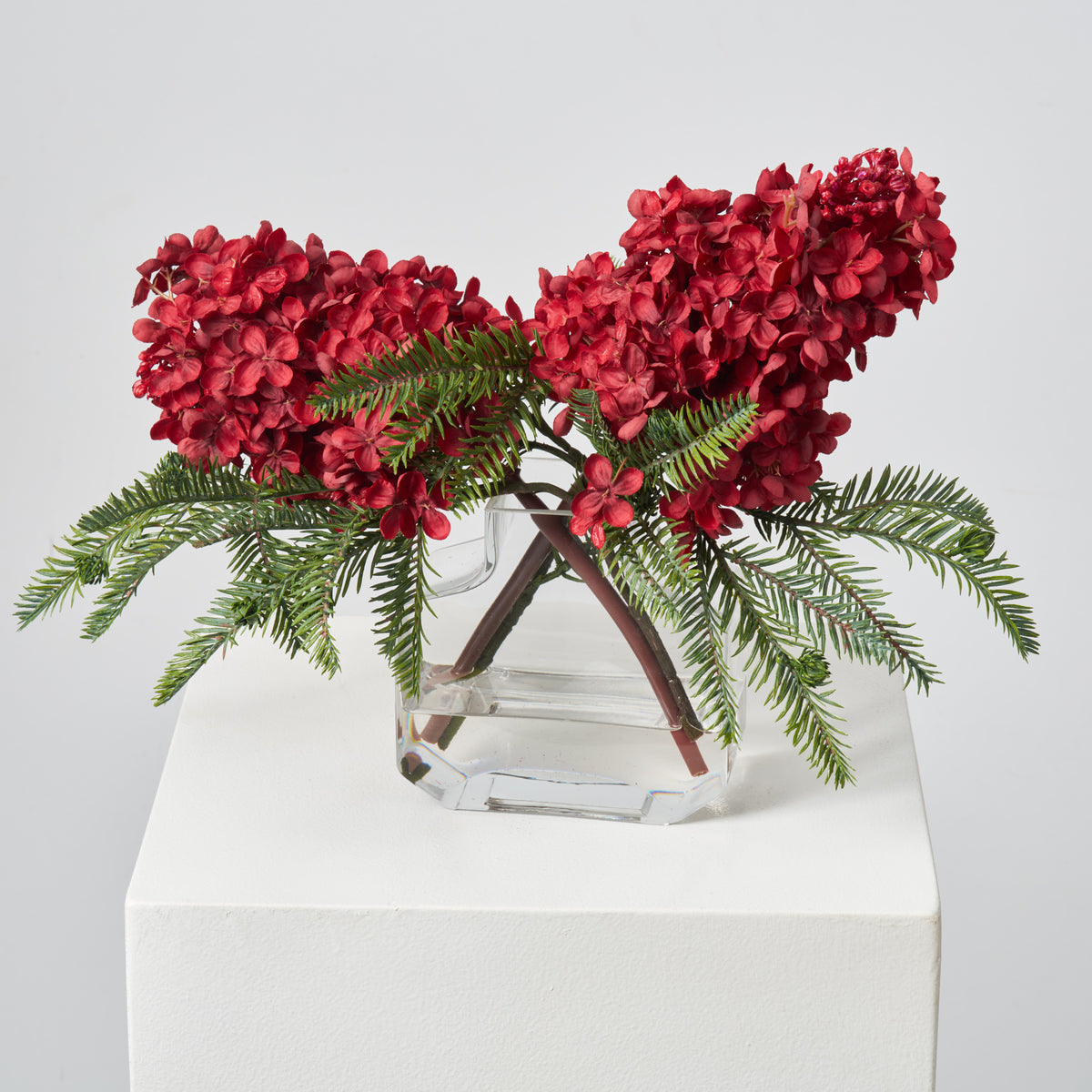 Christmas Hydrangea - Red Burgundy Panicle Hydrangea & Frasier Fir Pin ...