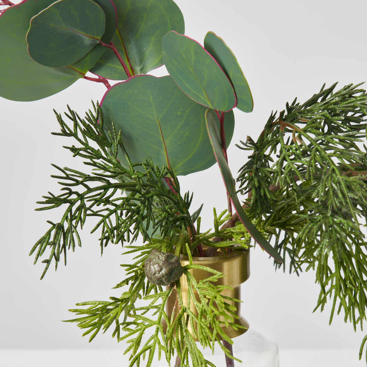 Real Touch Silver Dollar Eucalyptus & Lifelike Cedar in Gold Rim Bottl – Darby Creek Trading