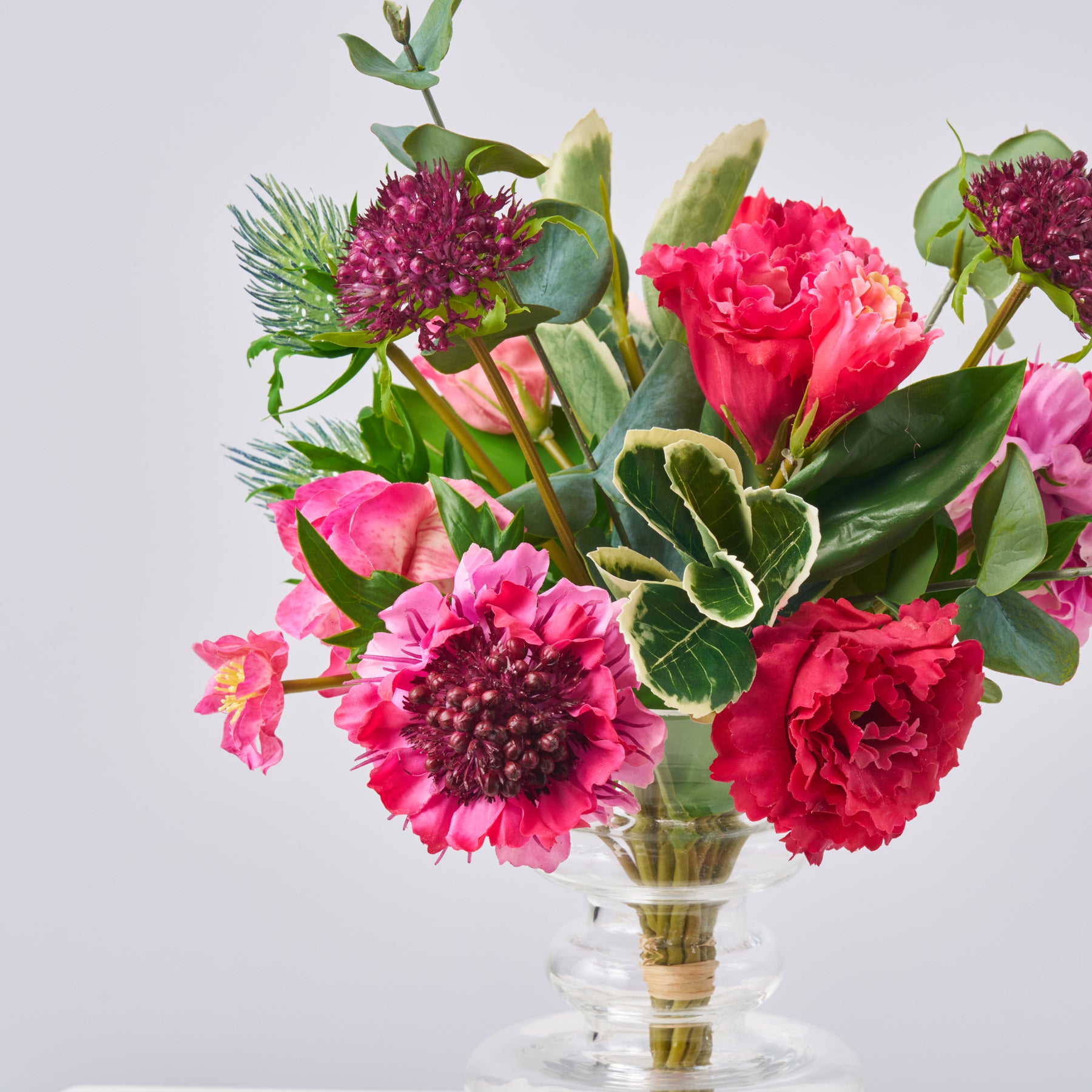 Real Touch Pink Scabiosa & Lisianthus in Modern Style Tiered Vase Spri ...