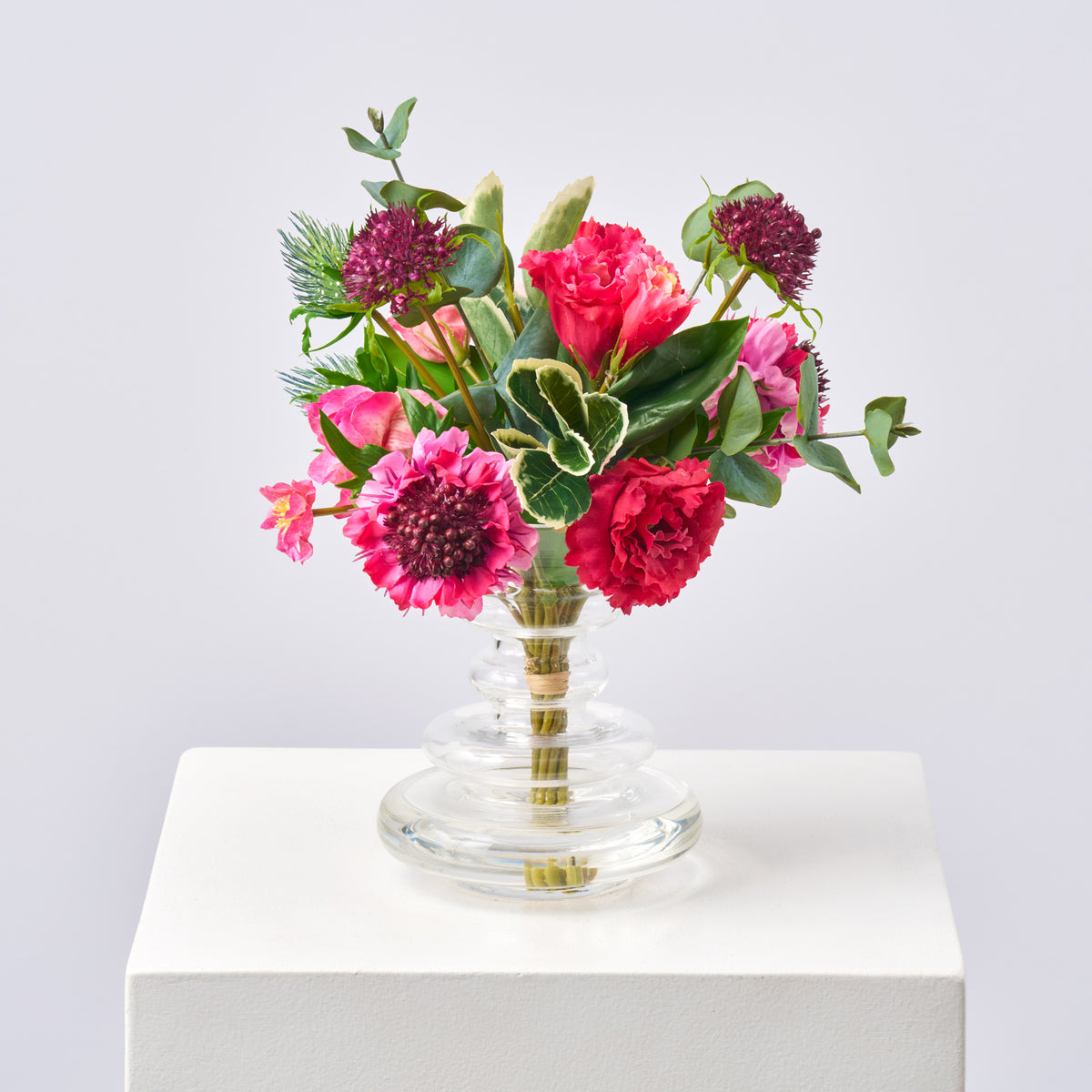 Real Touch Pink Scabiosa & Lisianthus in Modern Style Tiered Vase Spri ...