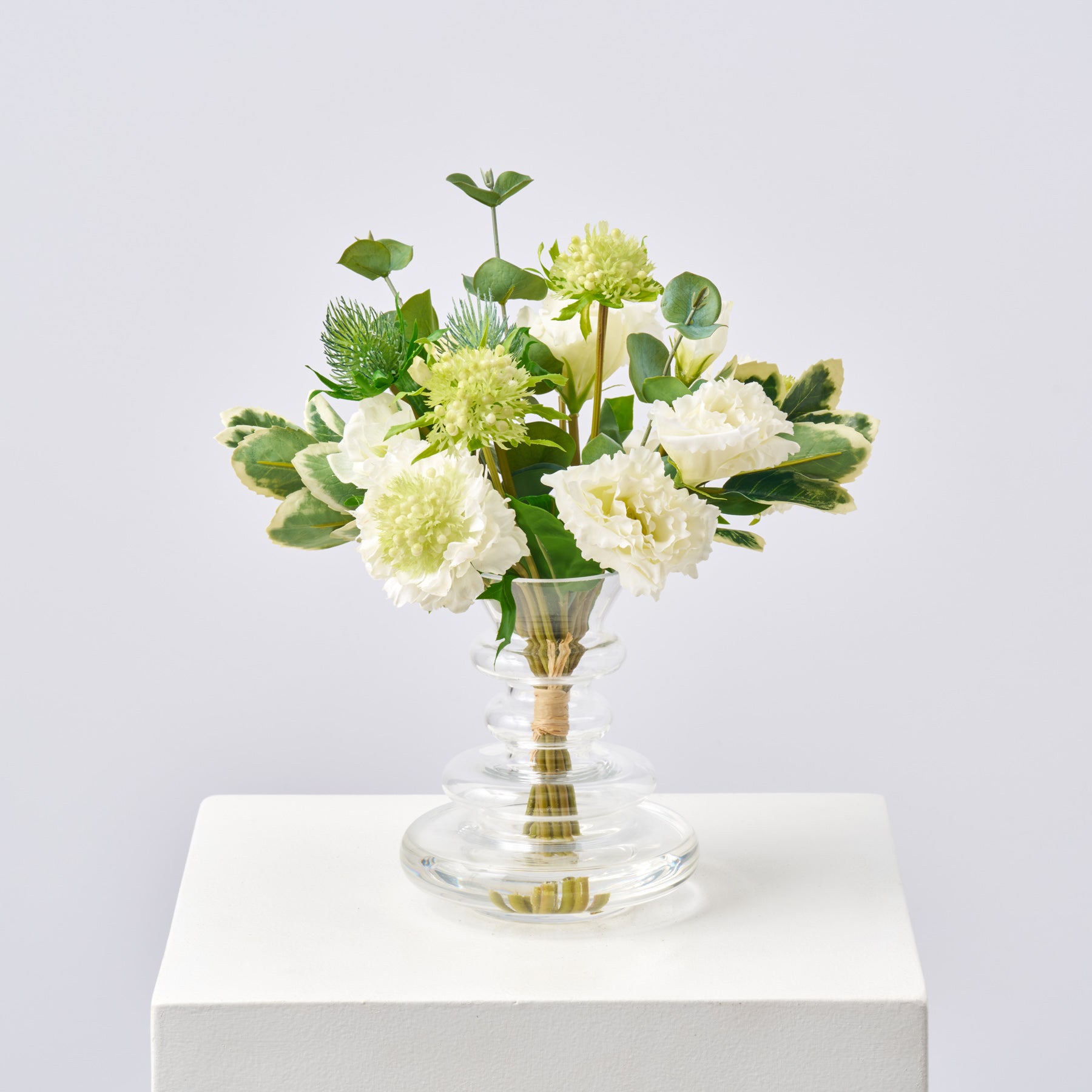 Real Touch White Scabiosa & Lisianthus in Modern Style Tiered Vase Spr ...