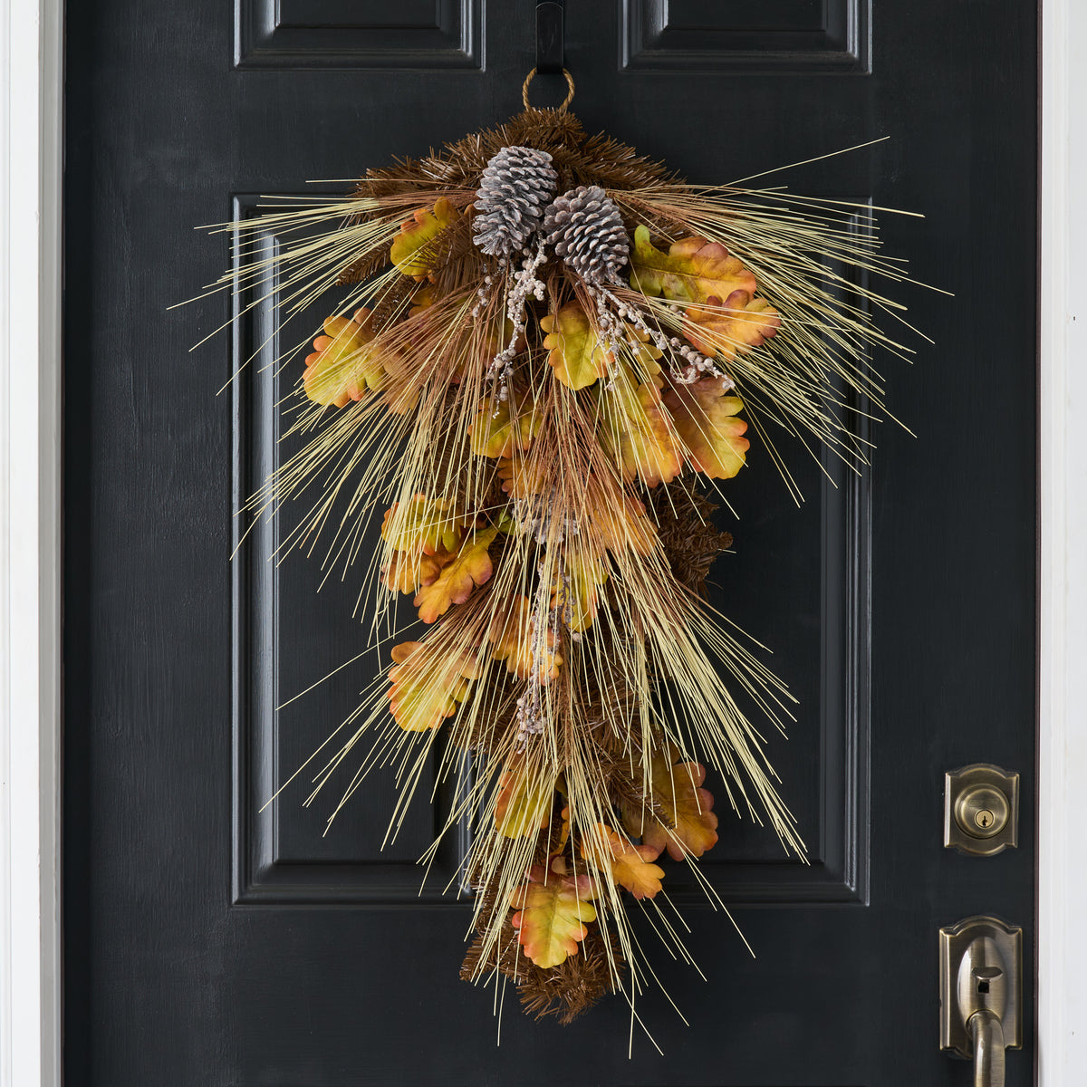Bleached Wheat Grass, Pinecone & Autumn Oak Leaf Fall Front Door Swag ...