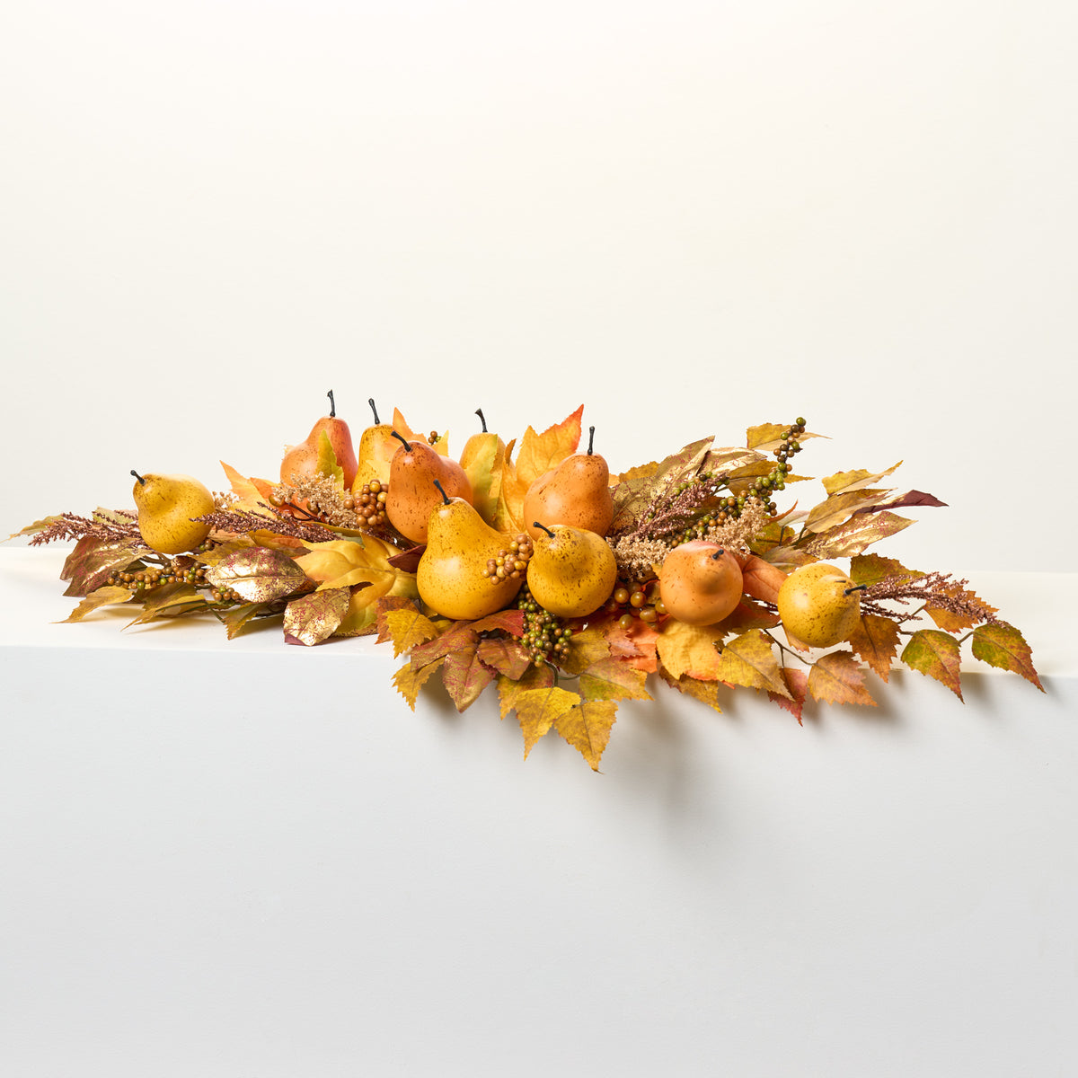 Golden Yellow Pear, Birch & Maple Leaf Flat Centerpiece Arrangement De ...
