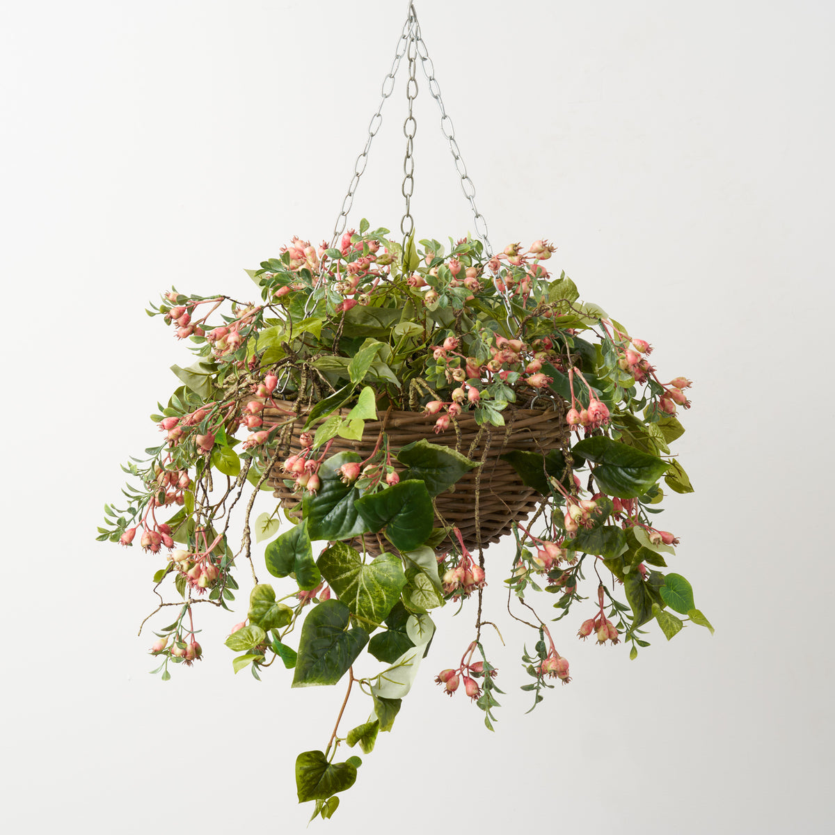 Pink Rosehip Berry & Green Pothos Leaf Spring Summer Faux Hanging Bask ...