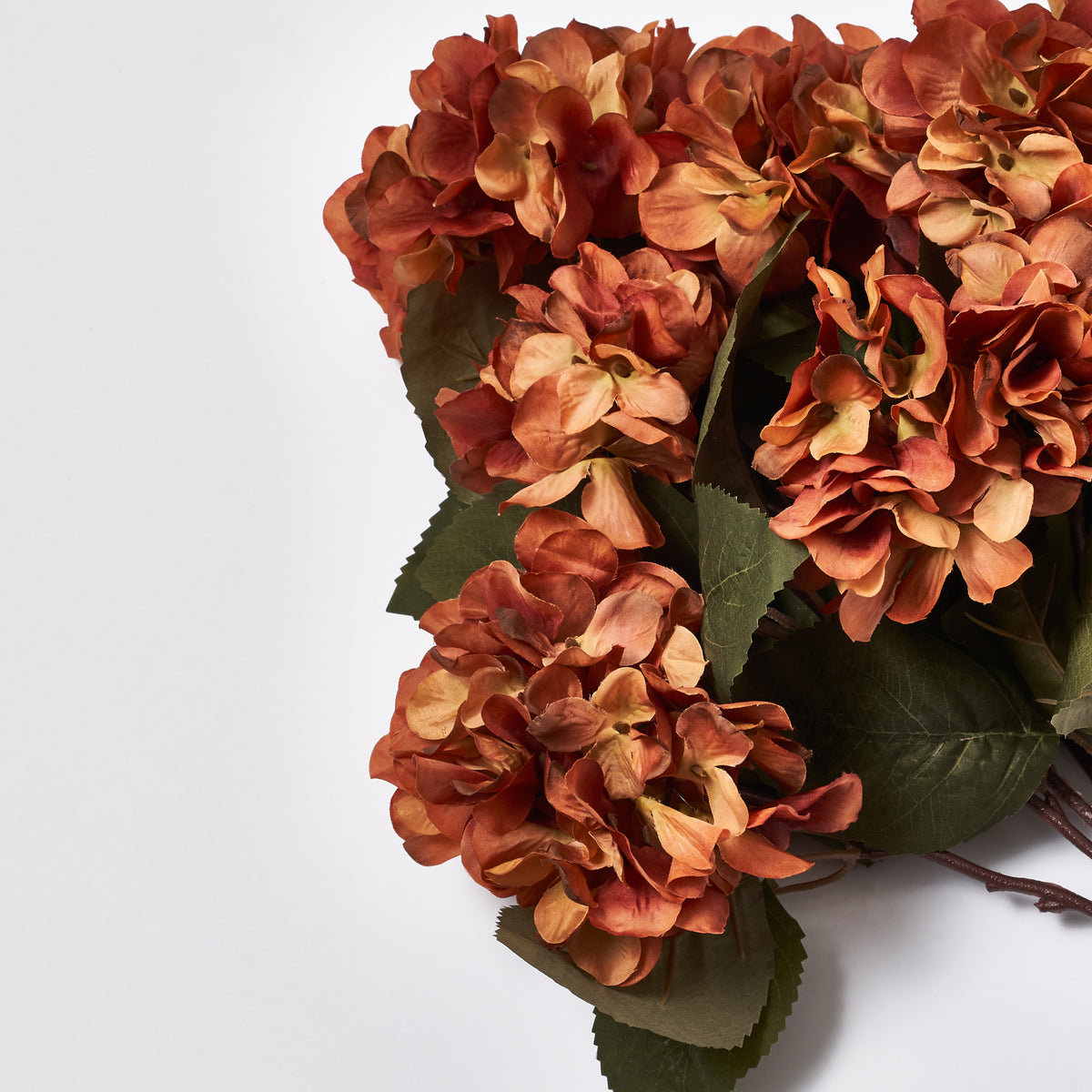 Rust Orange Silk Hydrangea Bush Faux Floral Bouquet - 21" – Darby Creek ...