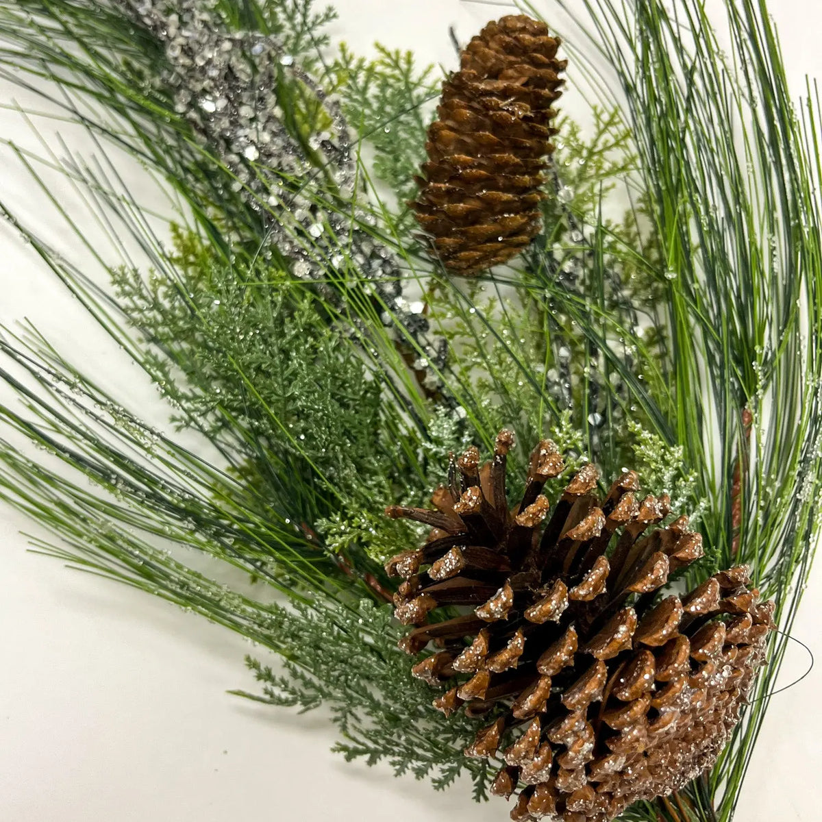 Long Needle Pine, Icy Faux Twig & Pinecone Decorative Winter Pick ...