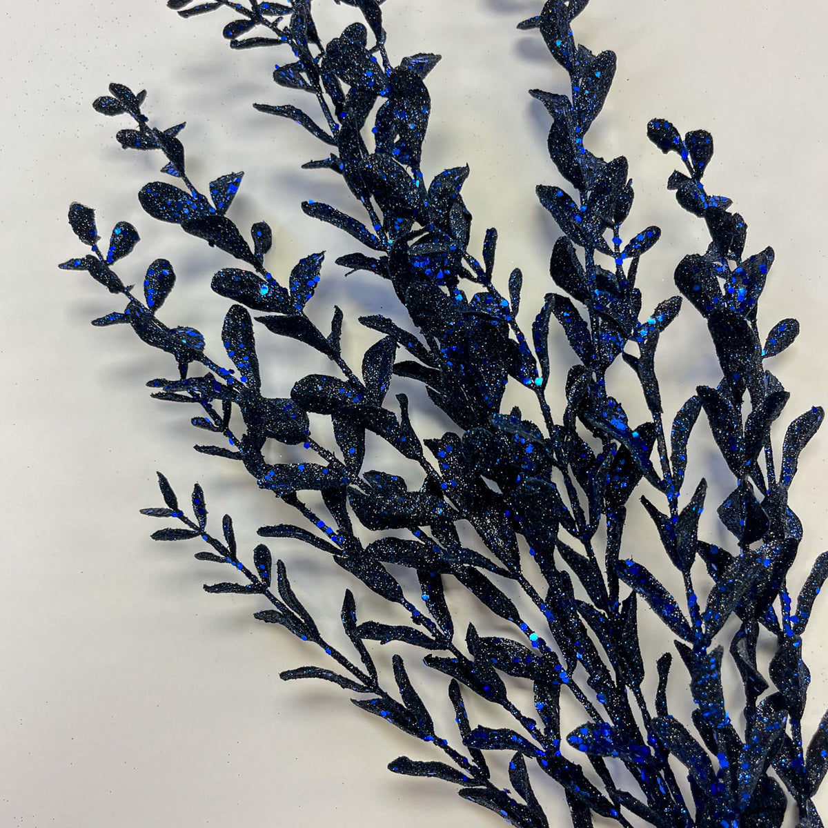 Midnight Blue Glitter Sequin Boxwood Spray - 23" – Darby Creek Trading
